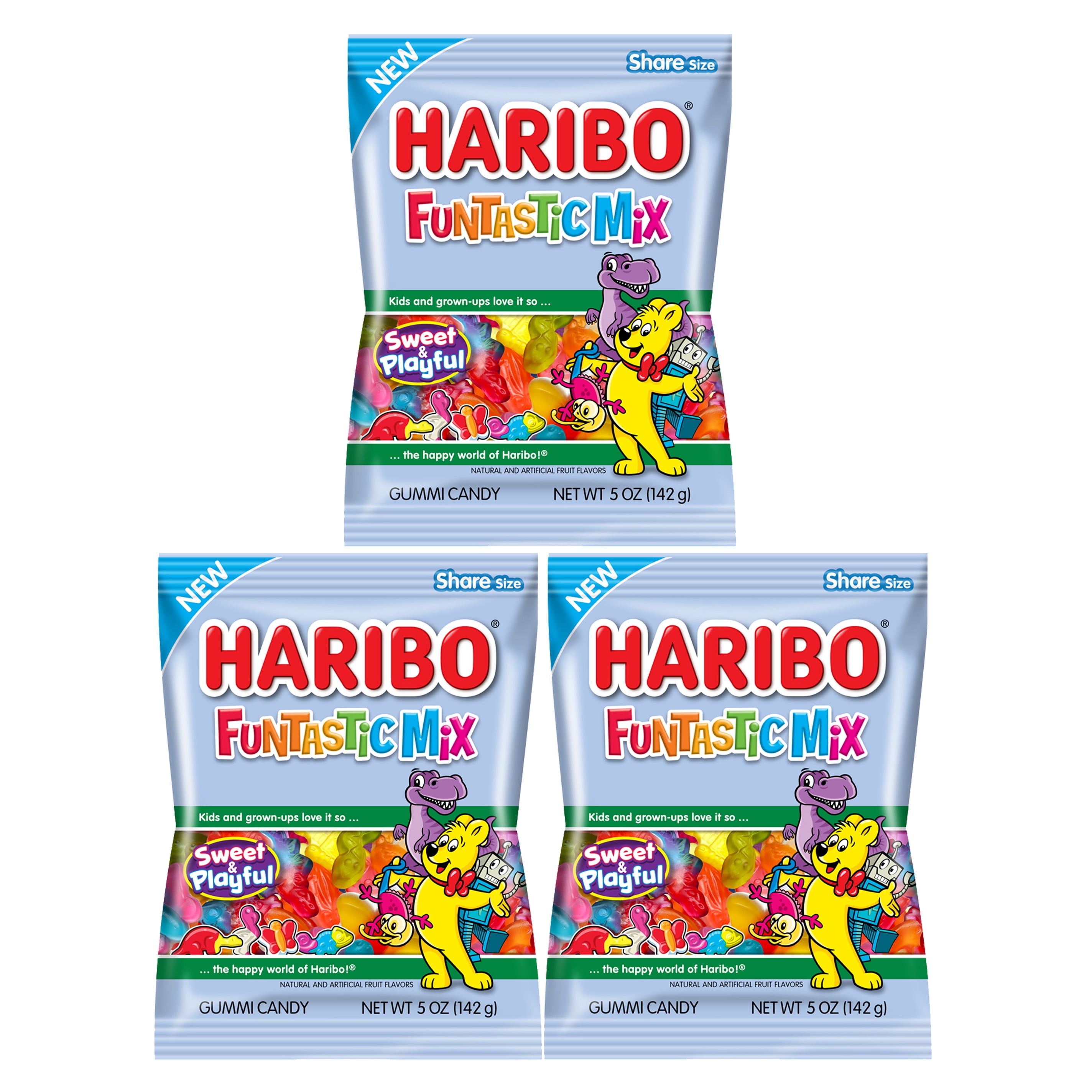 Haribo Funtastic Mix Pack of 3 (5oz Bags) Fruit Flavors Gummi Candies ...