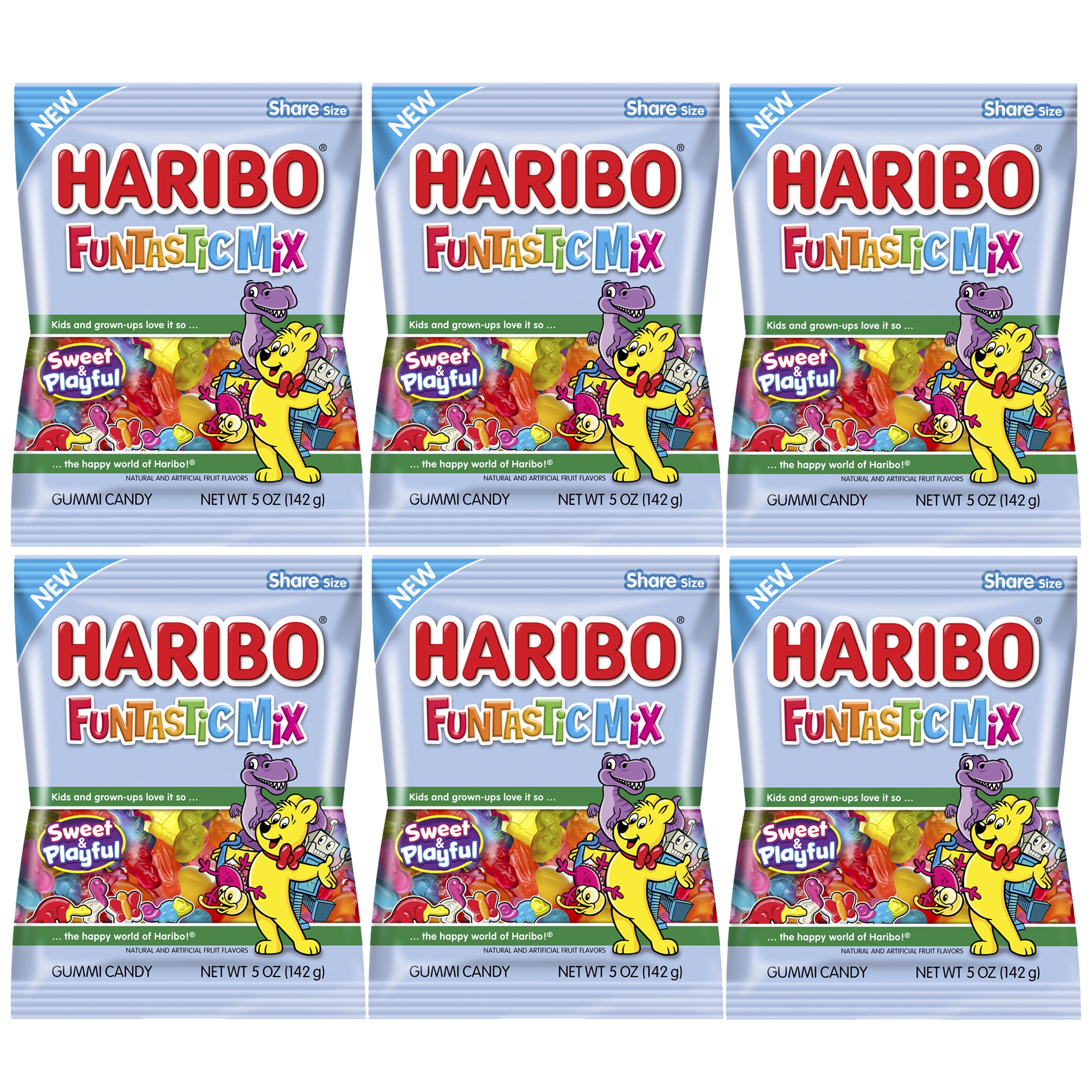 Haribo Funtastic Mix Pack of 6 (5oz Bags) Fruit Flavors Gummi Candies ...