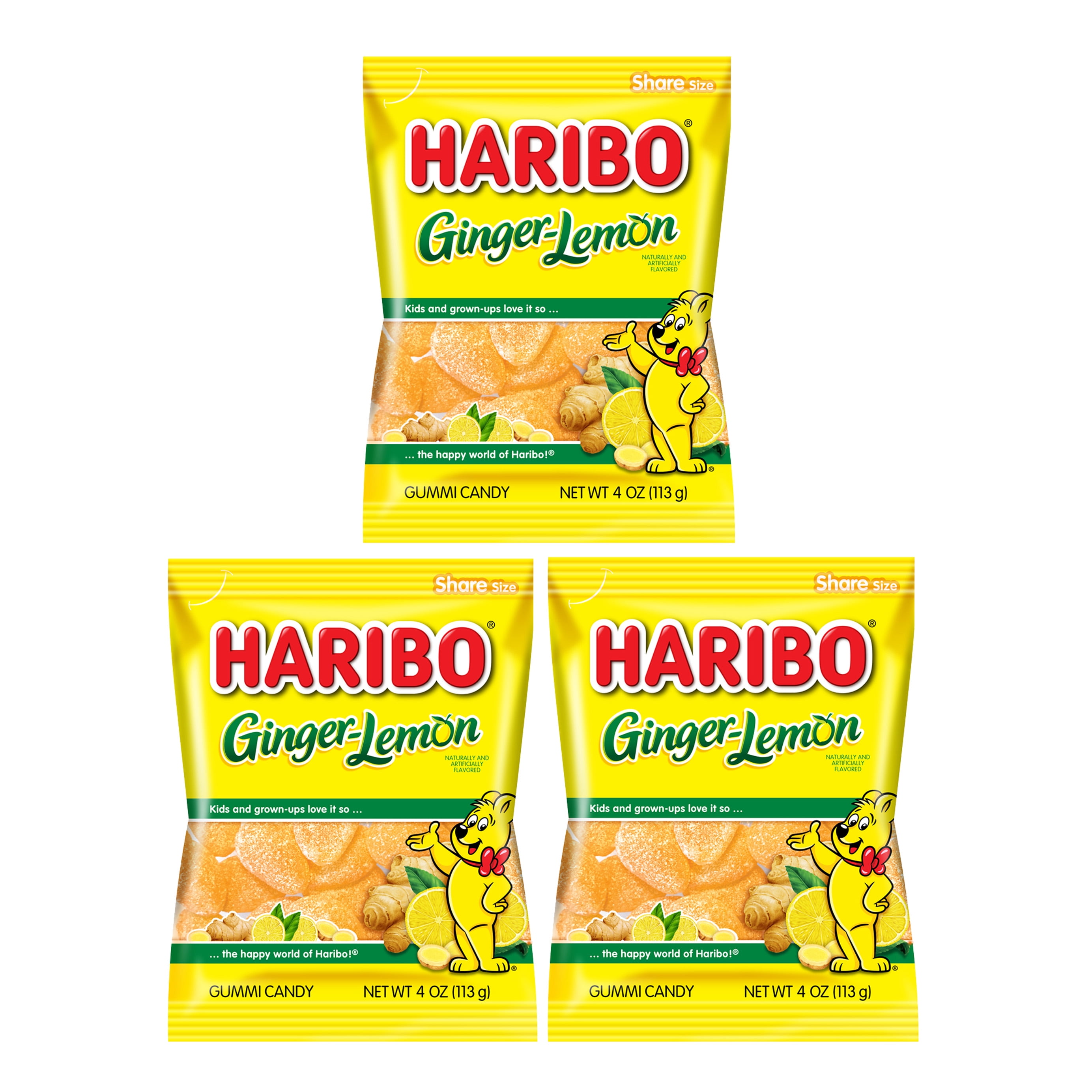 Haribo Ginger-Lemon Pack of 6 (4oz Bags) Ginger and Lemon Flavored ...