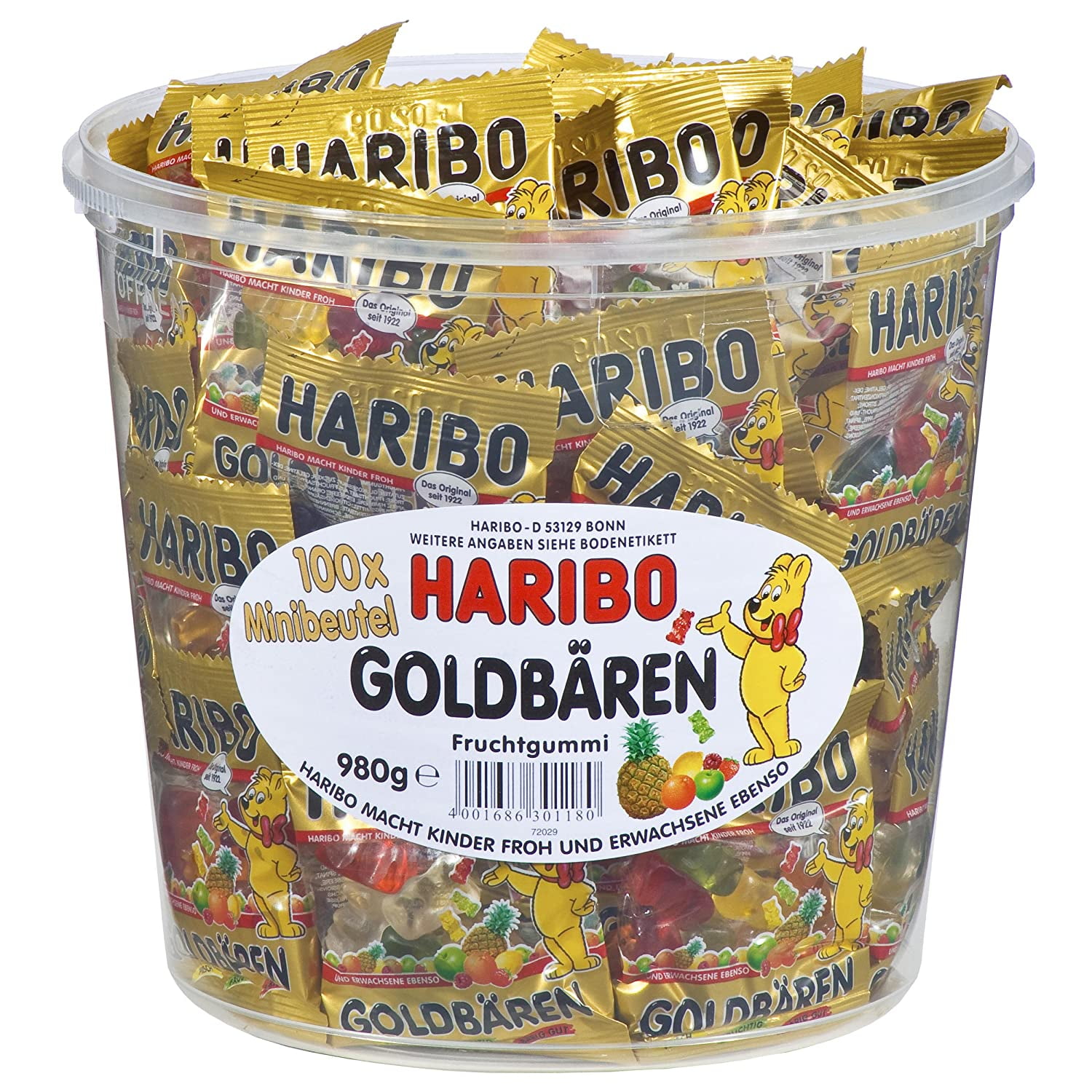 Haribo Gold Bears / Goldb?ren, 100 Mini Bags, 980g Tub - Walmart.com