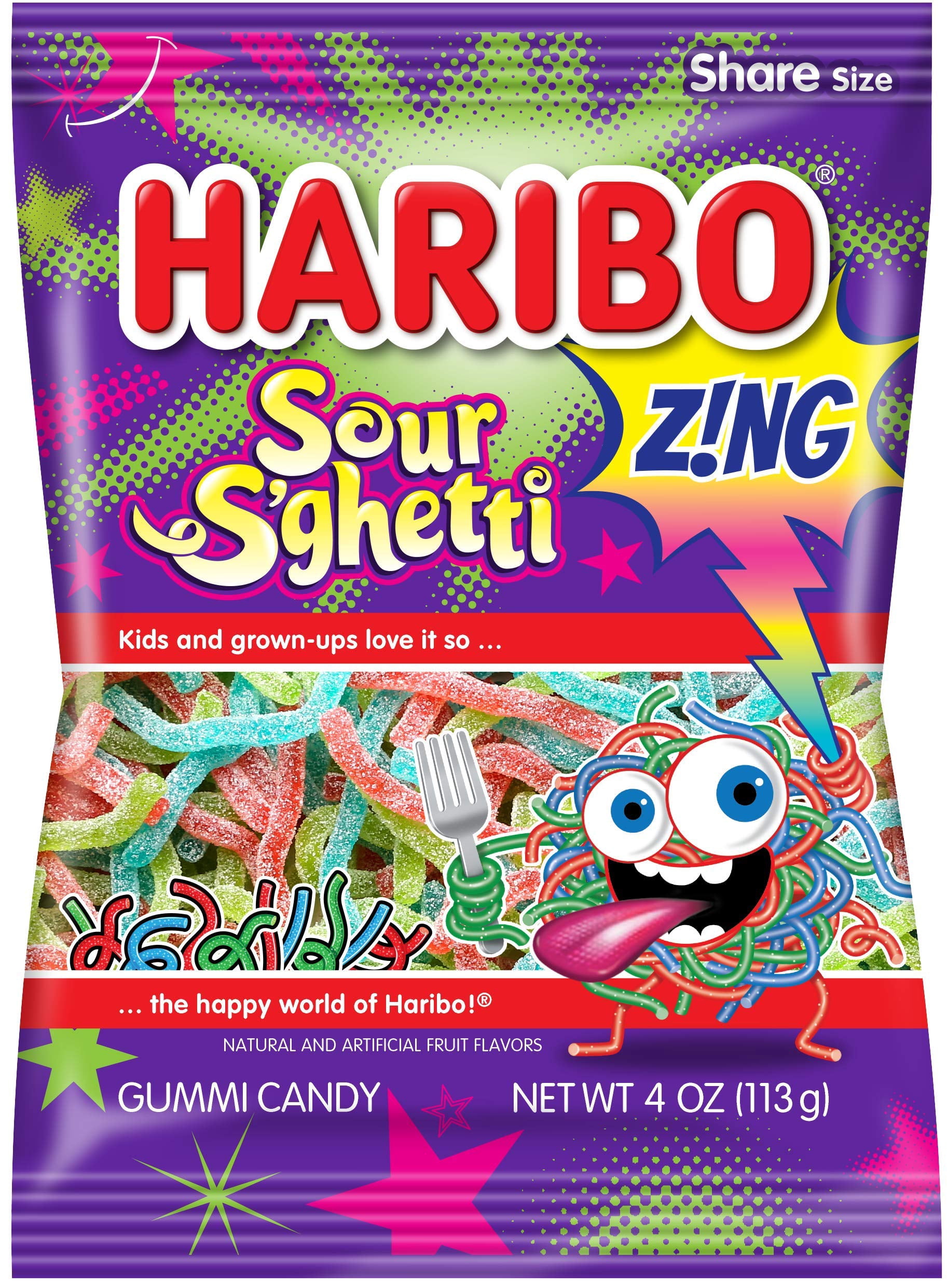 Haribo Gummi Candy, Z!ING Sour S'Ghetti, 4 oz. Bag (Pack of 12 ...