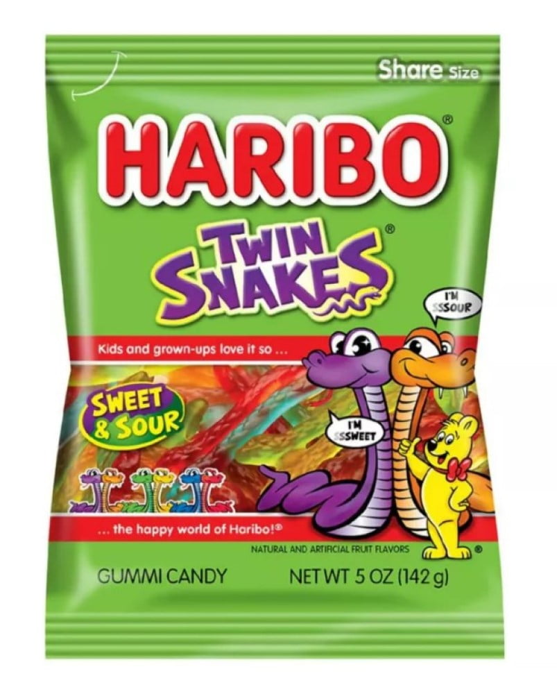 Haribo HAR37754 Gummies Candy Twin Snakes Sweet & Sour 5 oz. Bag, Pack ...
