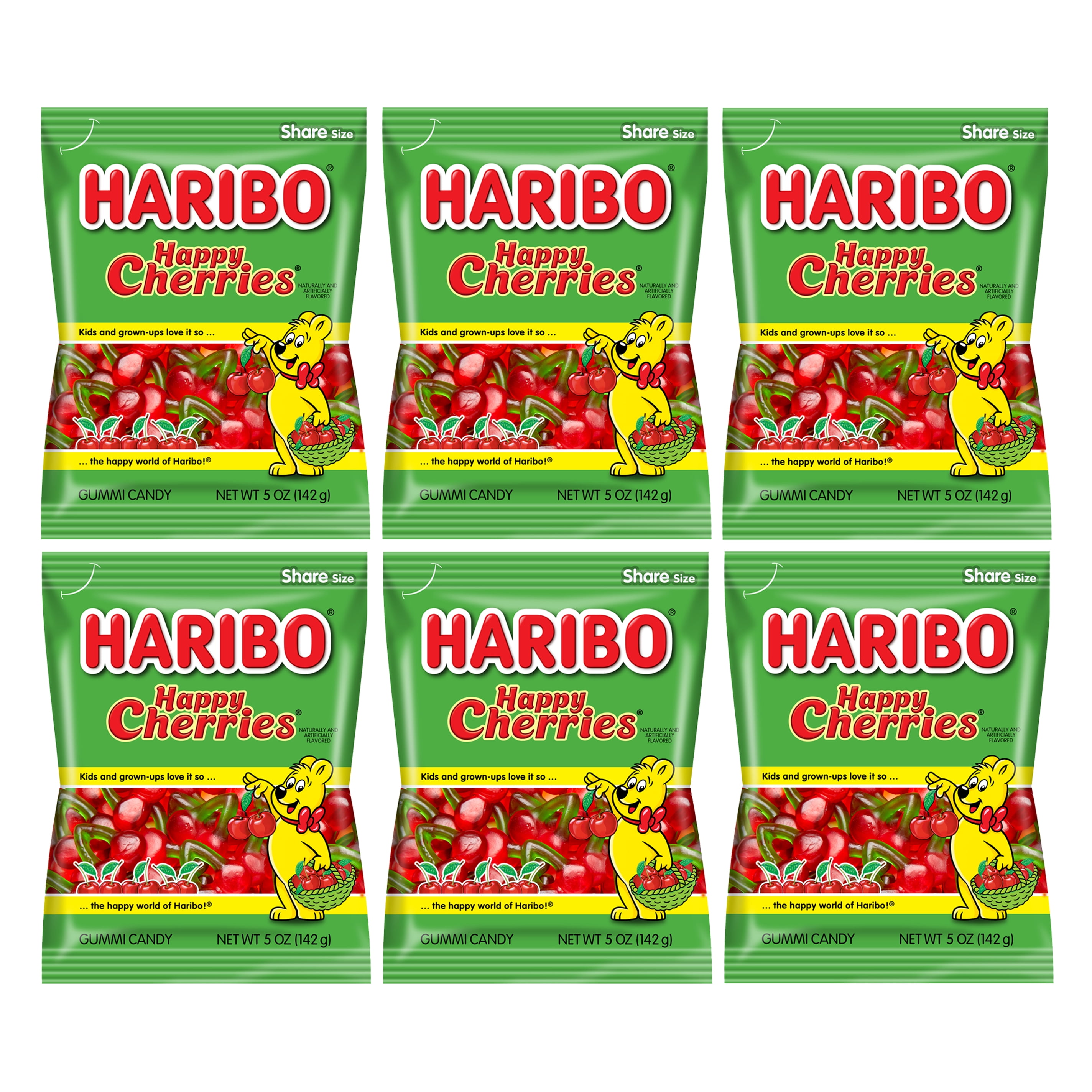 Haribo Happy Cherries Pack of 6 (5oz Bags) Twin Cherry-Shaped Fruit ...