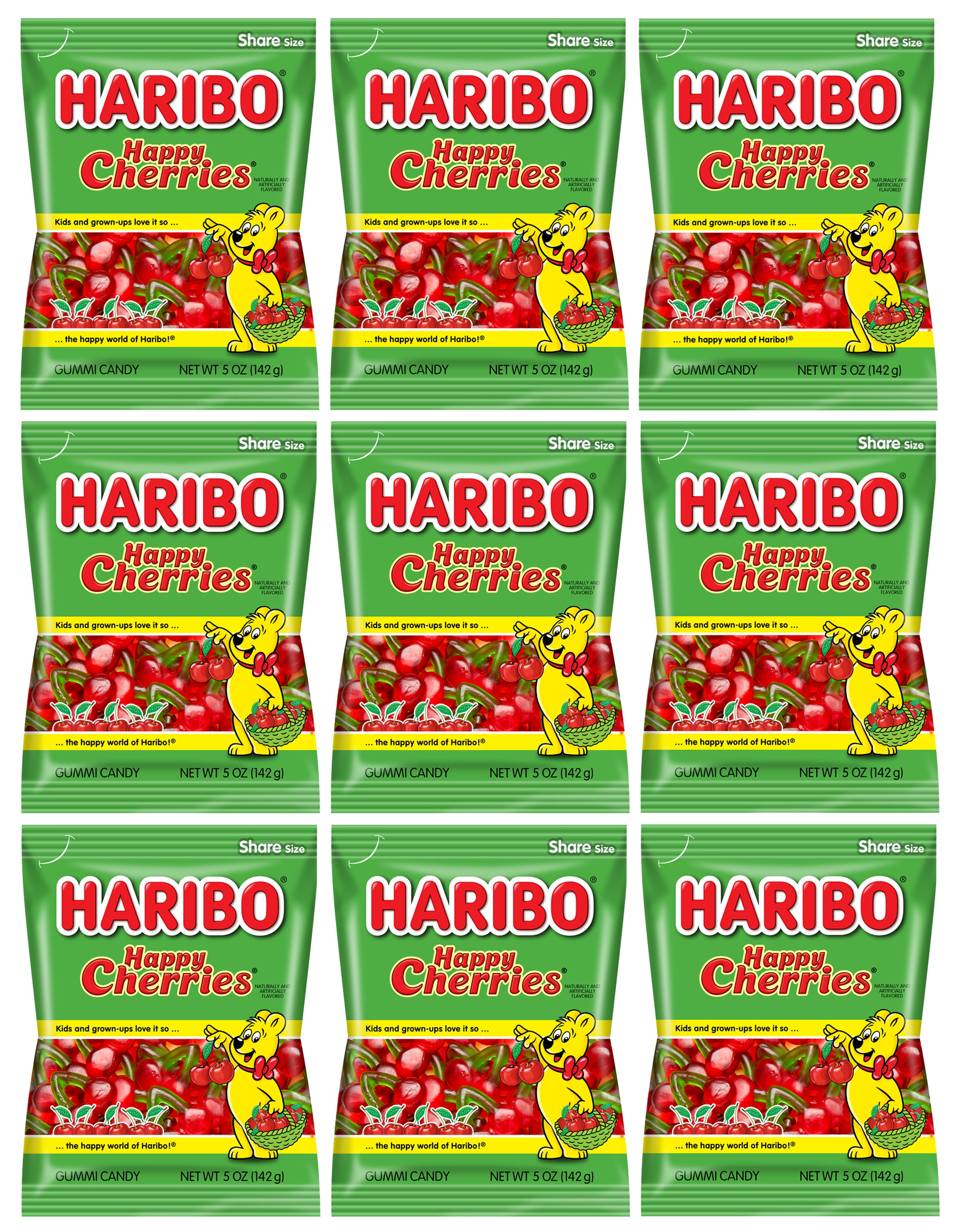 Haribo Happy Cherries Pack of 9 (5oz Bags) Twin Cherry-Shaped Fruit ...