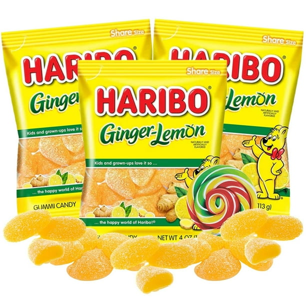 Haribo Ginger Lemon Gummies, Summer Candy, Pack of 3, 5 Ounces per Bag ...