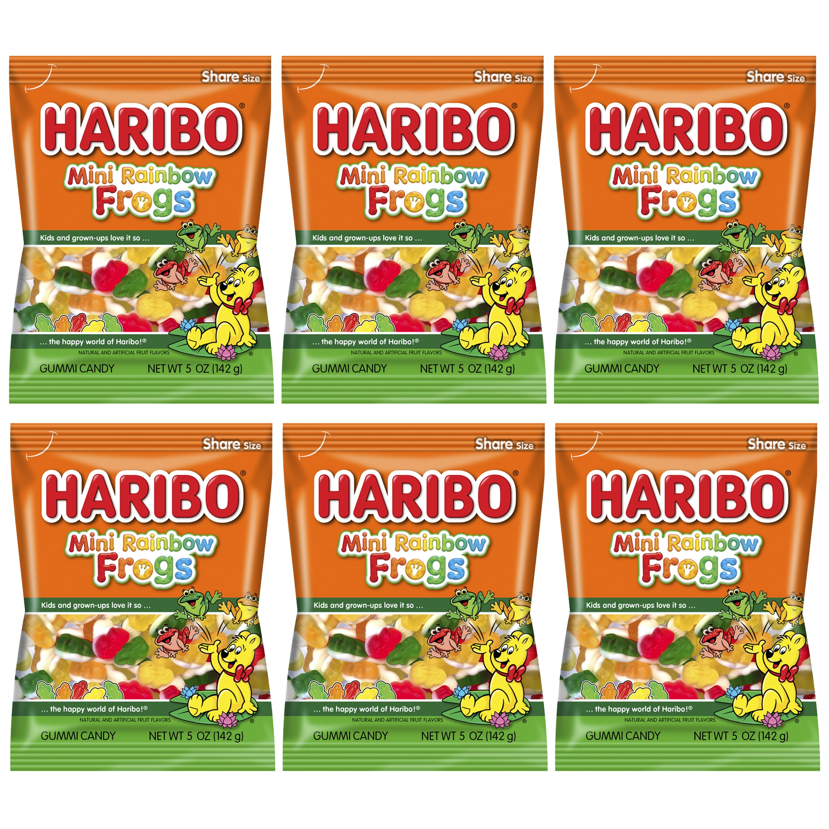 Haribo Mini Rainbow Frogs Pack of 6 (5oz Bag) Jelly Fruit Gummi Candy ...