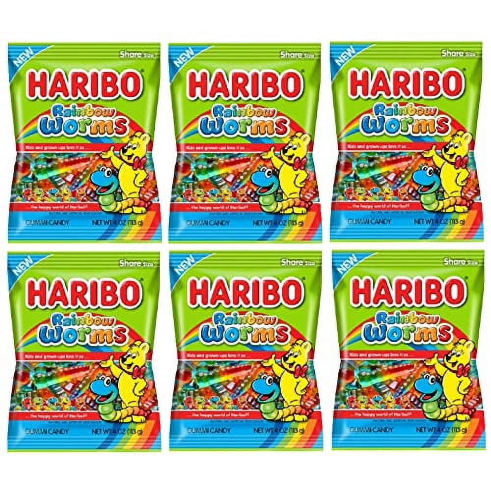 Haribo Rainbow Gummy Worms | Pack of 6 (5 oz Bags) | Lemon, Strawberry ...