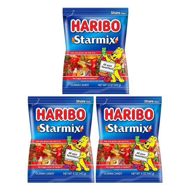 Haribo Starmix Pack 3 (5oz Bags) Gummi Mix Gummi Candy Peg Bag for ...