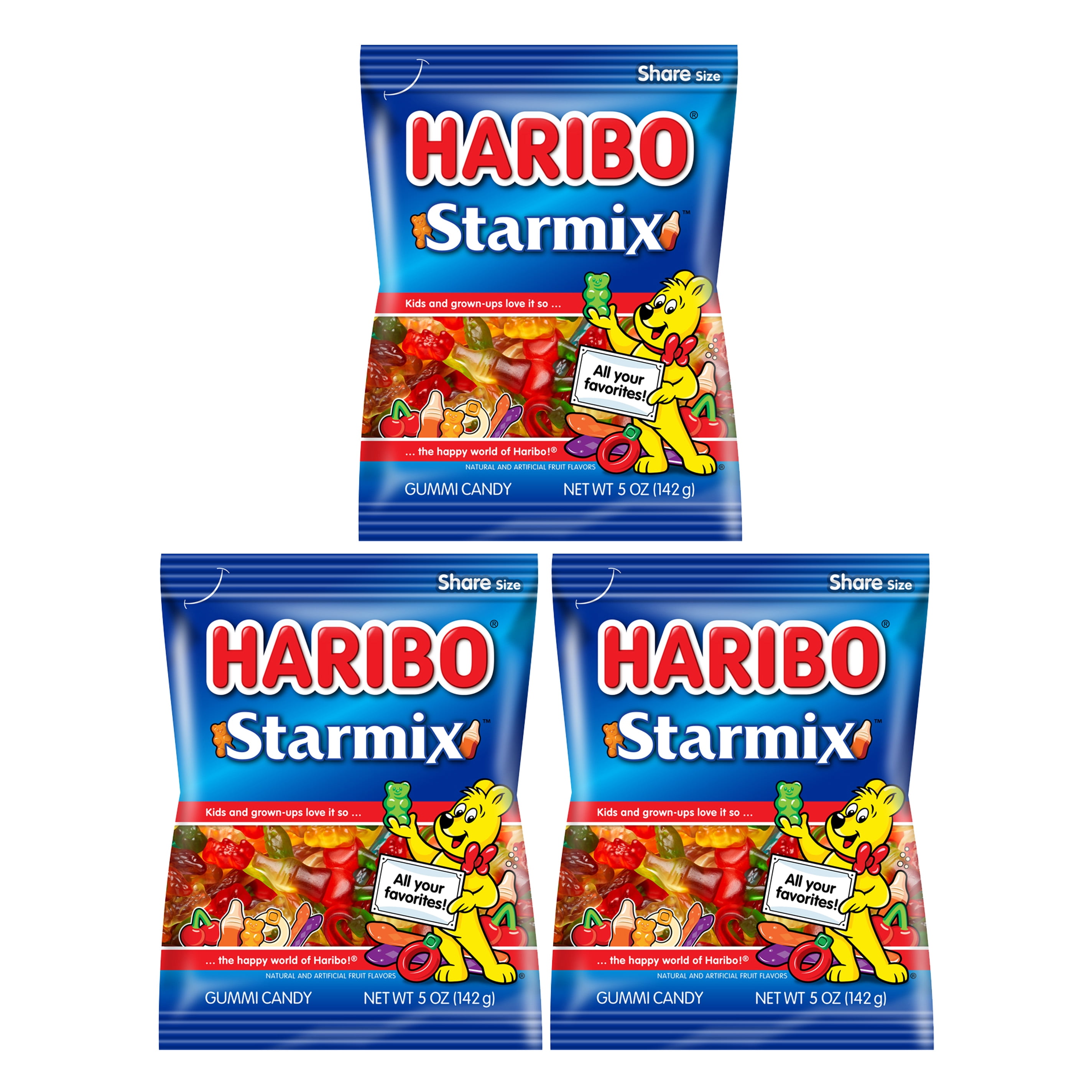 Haribo Starmix Pack of 3 (5oz Bags) Gummi Mix Gummi Candy Peg Bags ...