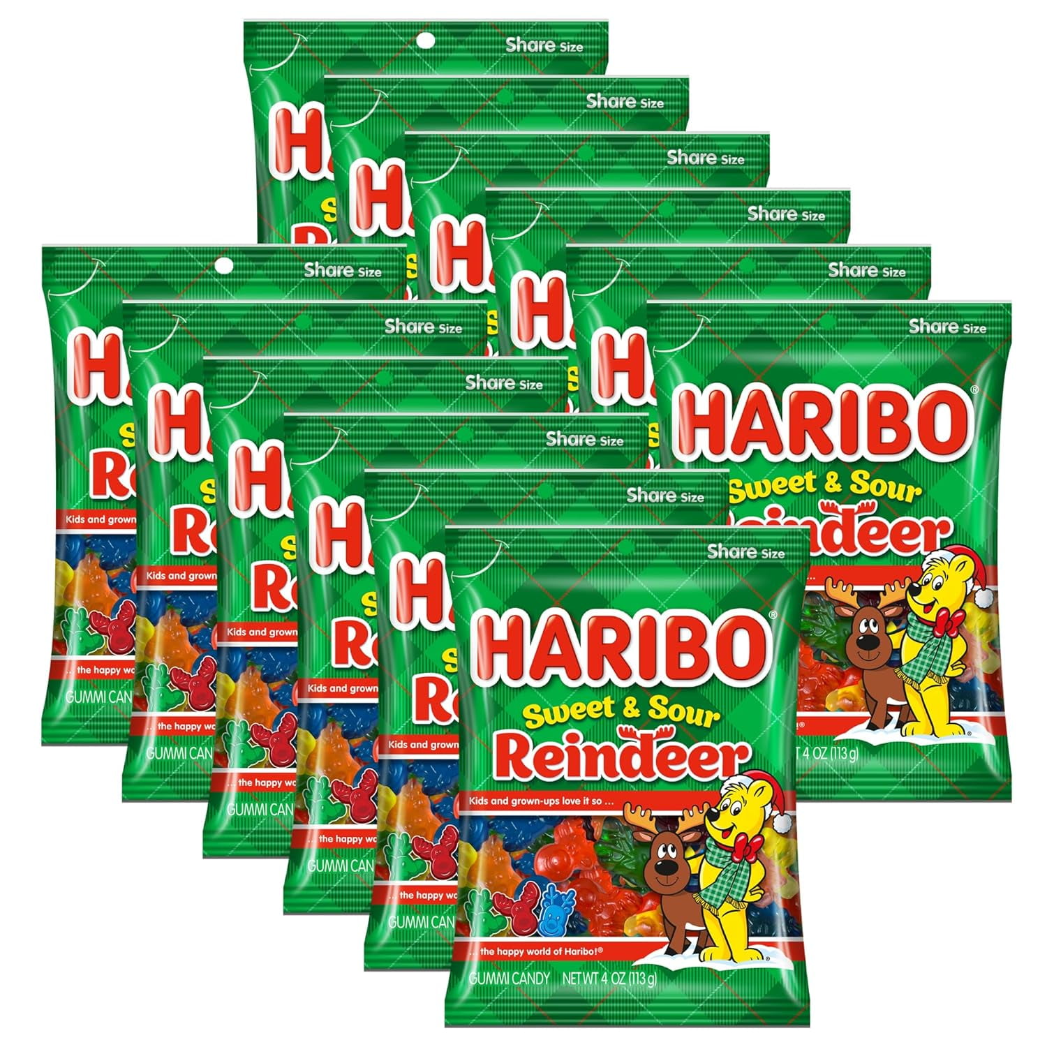 Haribo Sweet and Sour Reindeer, Assorted Fruit Flavored Gummy Candies ...