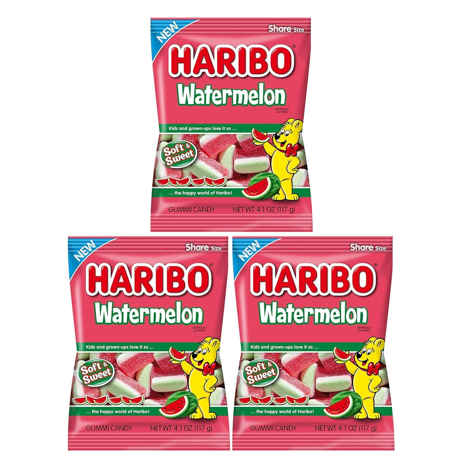 Haribo Watermelon Gummi Candy Pack 3 (4.1oz Bags) Juicy Three-Layered ...