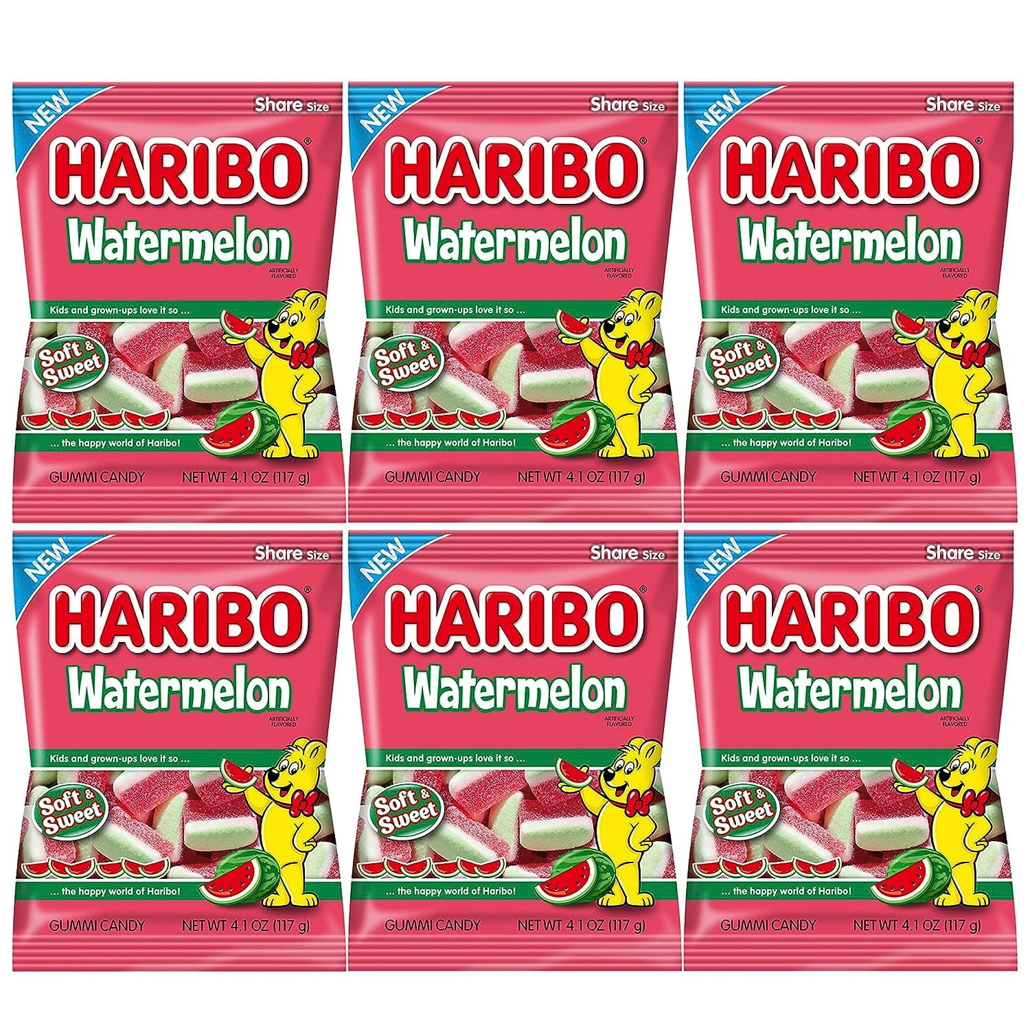 Haribo Watermelon Gummi Candy Pack 6 (4.1oz Bags) Juicy Three-Layered ...