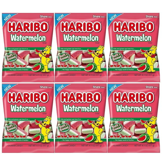 Haribo Watermelon Gummi Candy Pack 6 (4.1oz Bags) Juicy Three-Layered ...