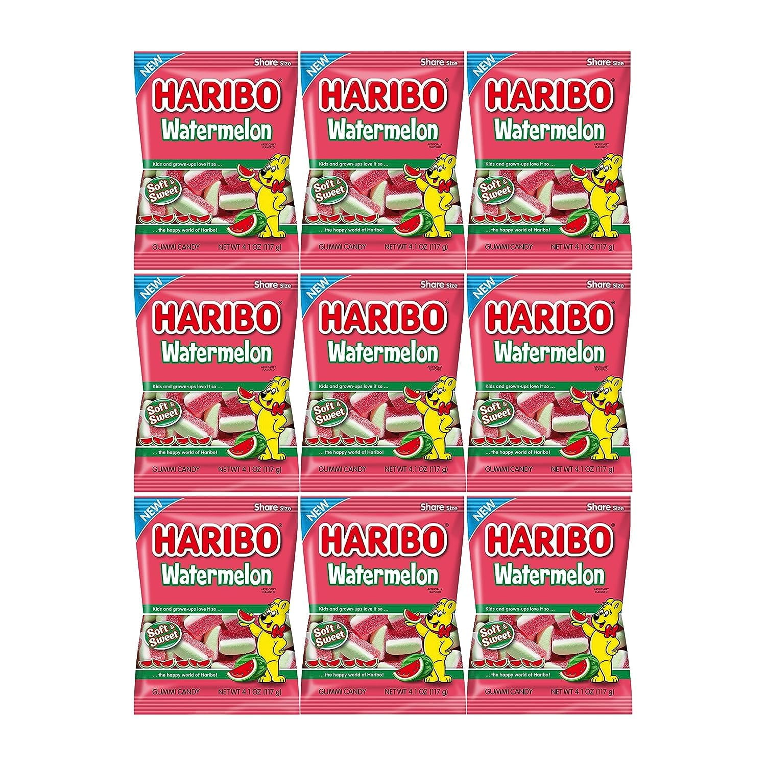 Haribo Watermelon Gummi Candy Pack 9 (4.1oz Bags) Juicy Three-Layered ...