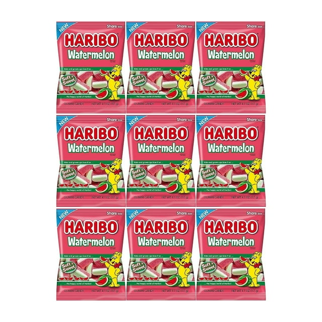 Haribo Watermelon Gummi Candy Pack 9 (4.1oz Bags) Juicy Three-Layered ...