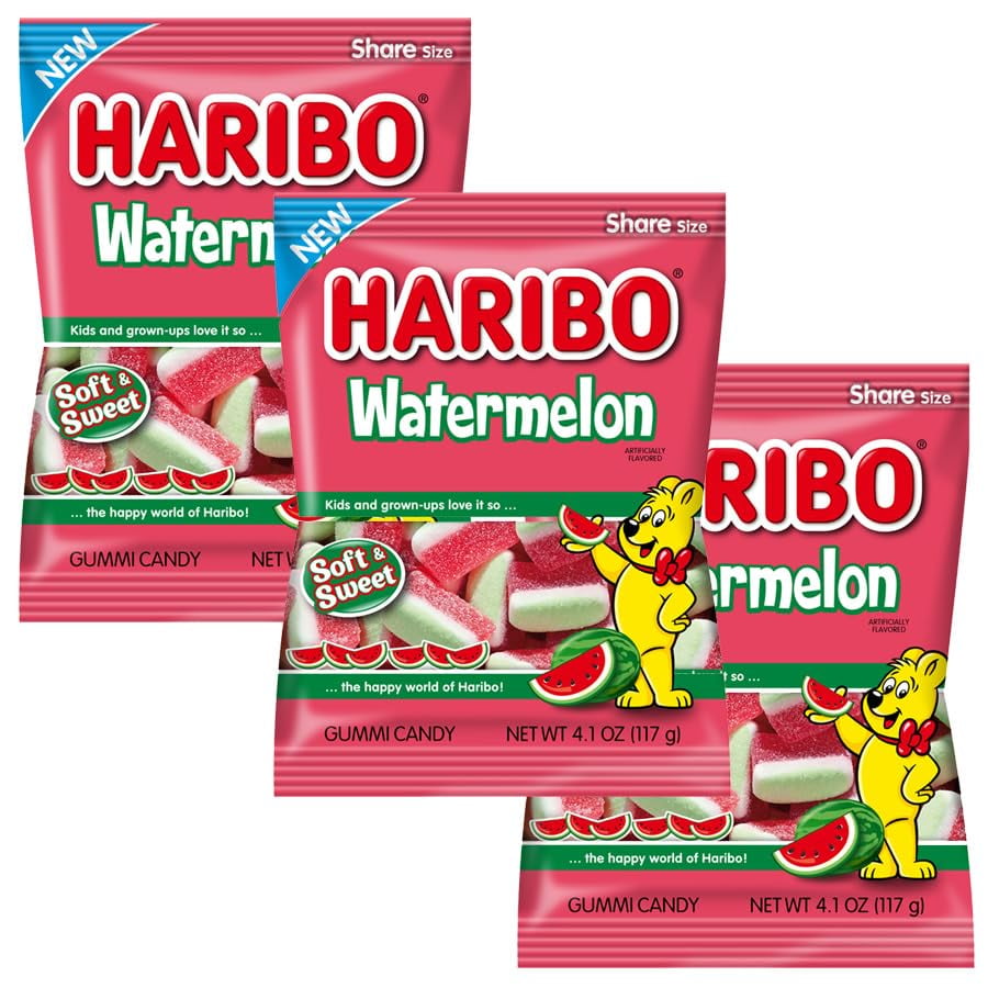 Haribo Watermelon Gummies, Soft and Sweet, 4.1oz Bags, 3 Pack, Snacks ...
