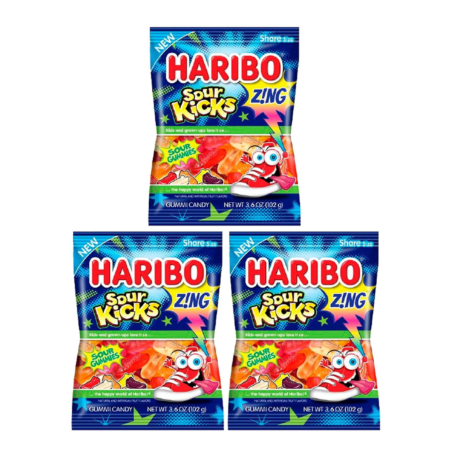 Haribo Zing Sour Kicks Pack 3 (4.5 oz Bags) Sour Gummi Candy for Movie ...