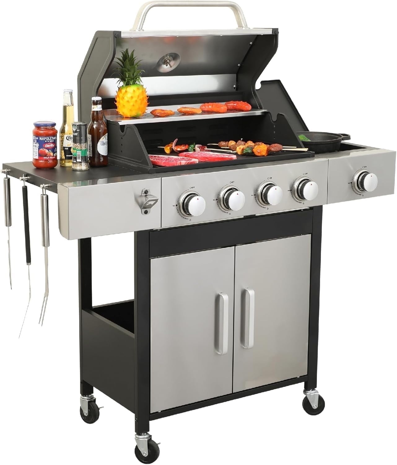 Furnibear 4-Burner Gas Grill Side Burner, Propane Stainless Steel BBQ ...
