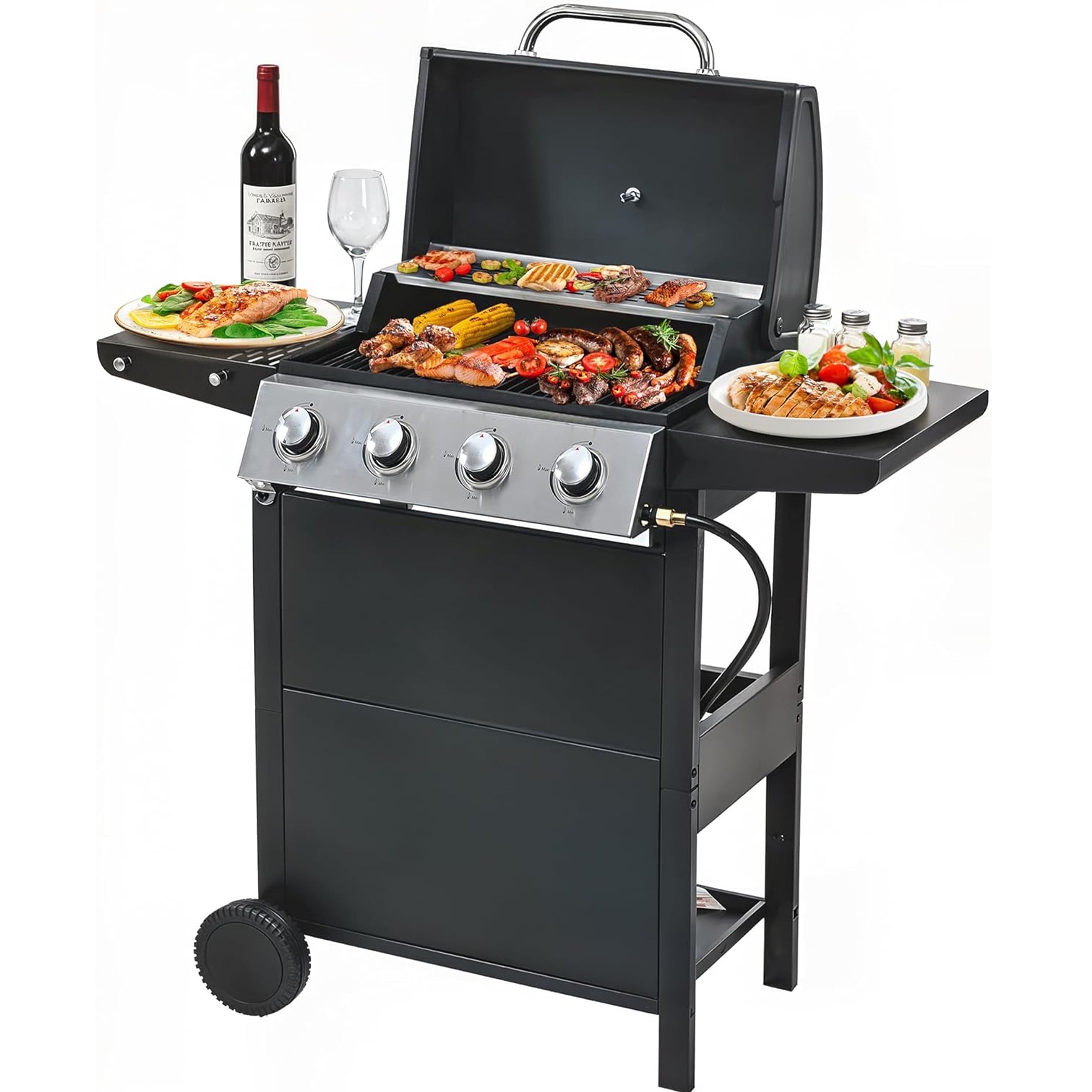 Furibear 4 Burners BBQ Propane Gas Grill, Freestanding Grill Cart with ...