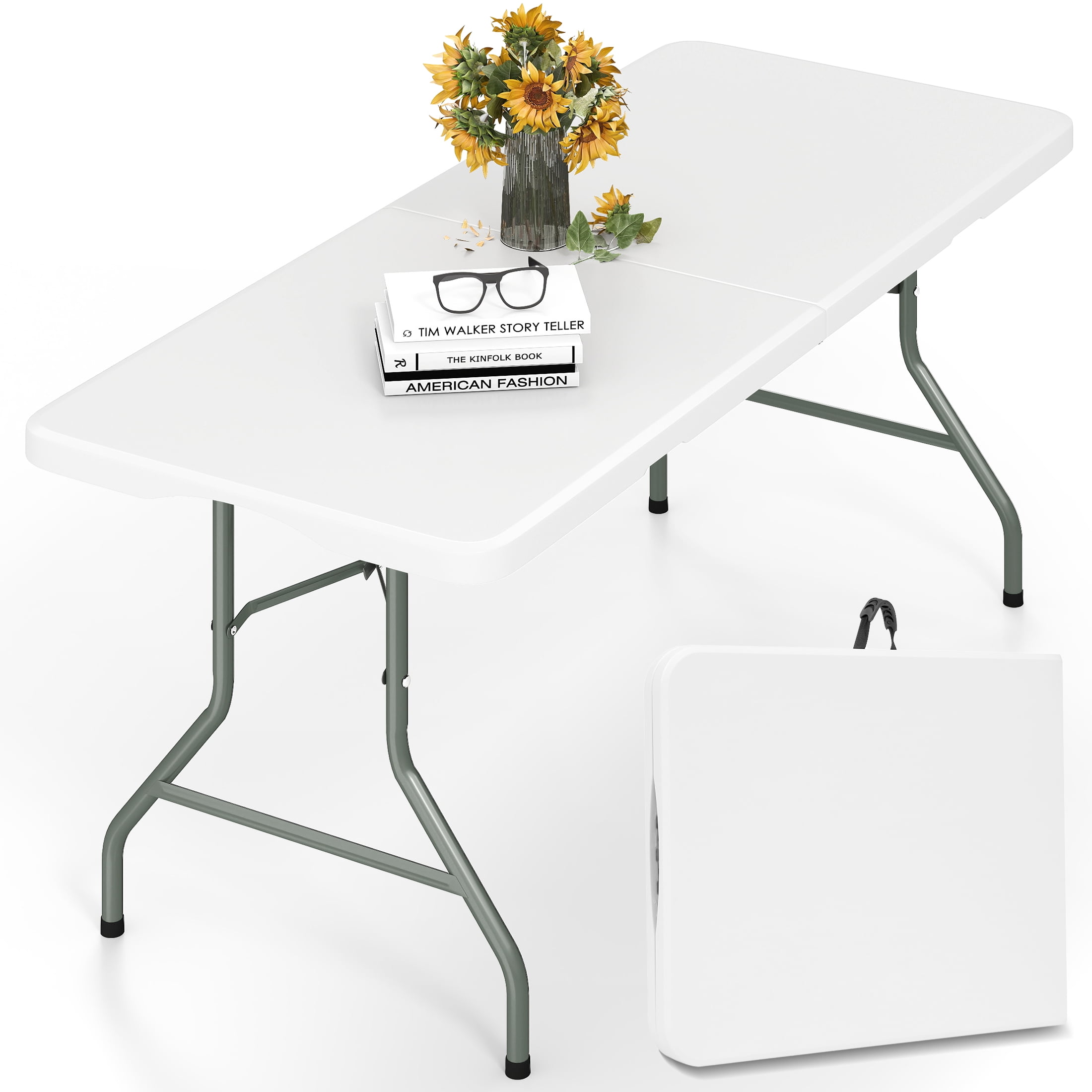 Harigal 5ft Folding Table Plastic 5 Foot Folding Table with Carry ...