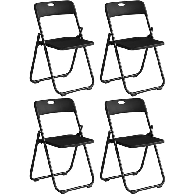 Harigal Black Plastic Folding Chairs 4 Pack, Foldable Stacking Chairs ...