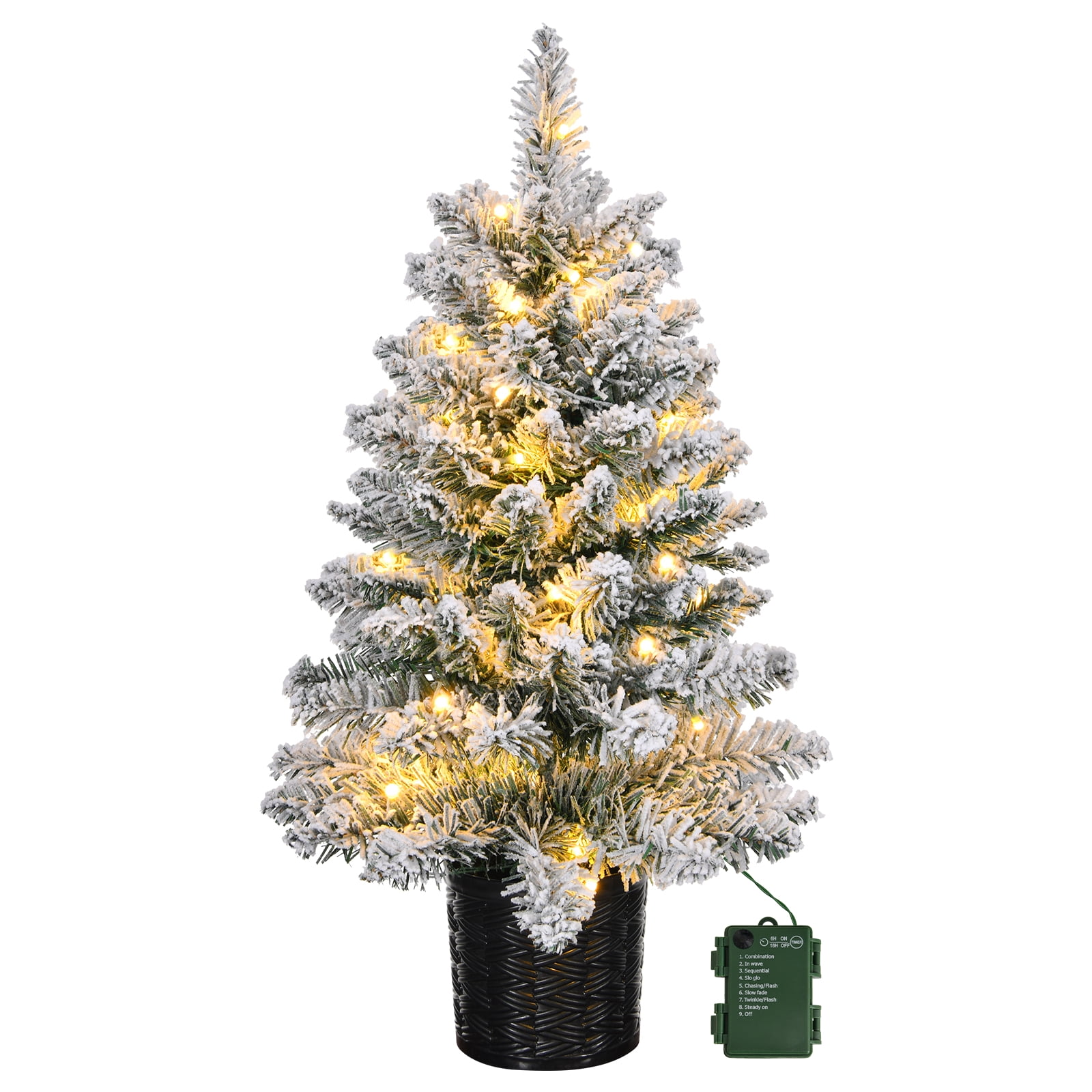 Fenbeli Pre-Lit Artificial Mini Christmas Tree, 24" Snow Flocked ...