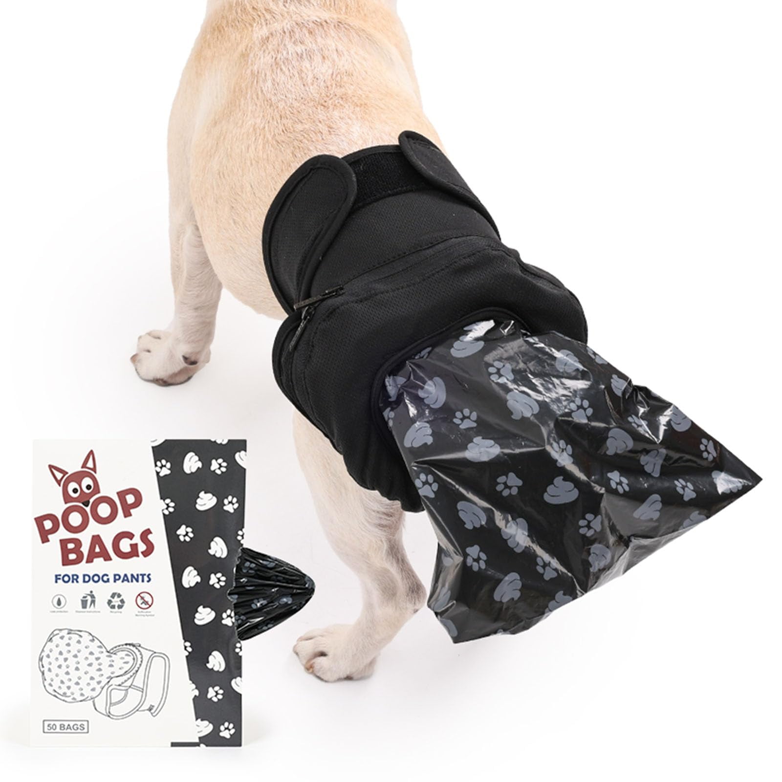 Harikaji Reusable Dog Poop Pants with 50pcs Dog Poop Bags, Adjustable ...
