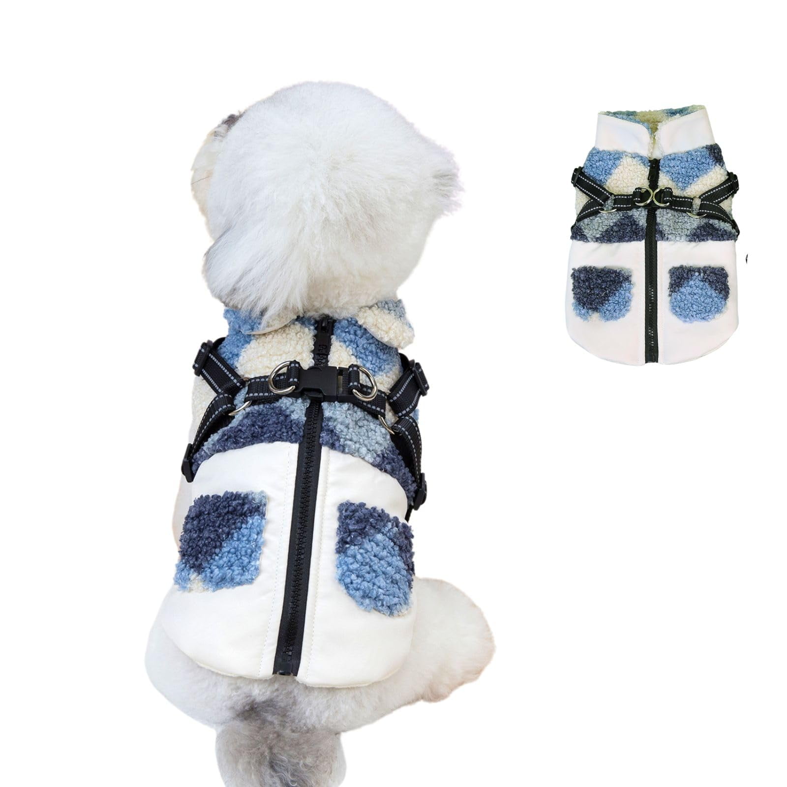 Harikaji Small Dog Harness Jacket with Reflective Strip, Plush Fleece ...