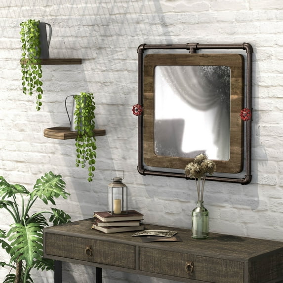 Harimon Rectangle Wood Wall Mirror, Reclaimed Oak - Walmart.com