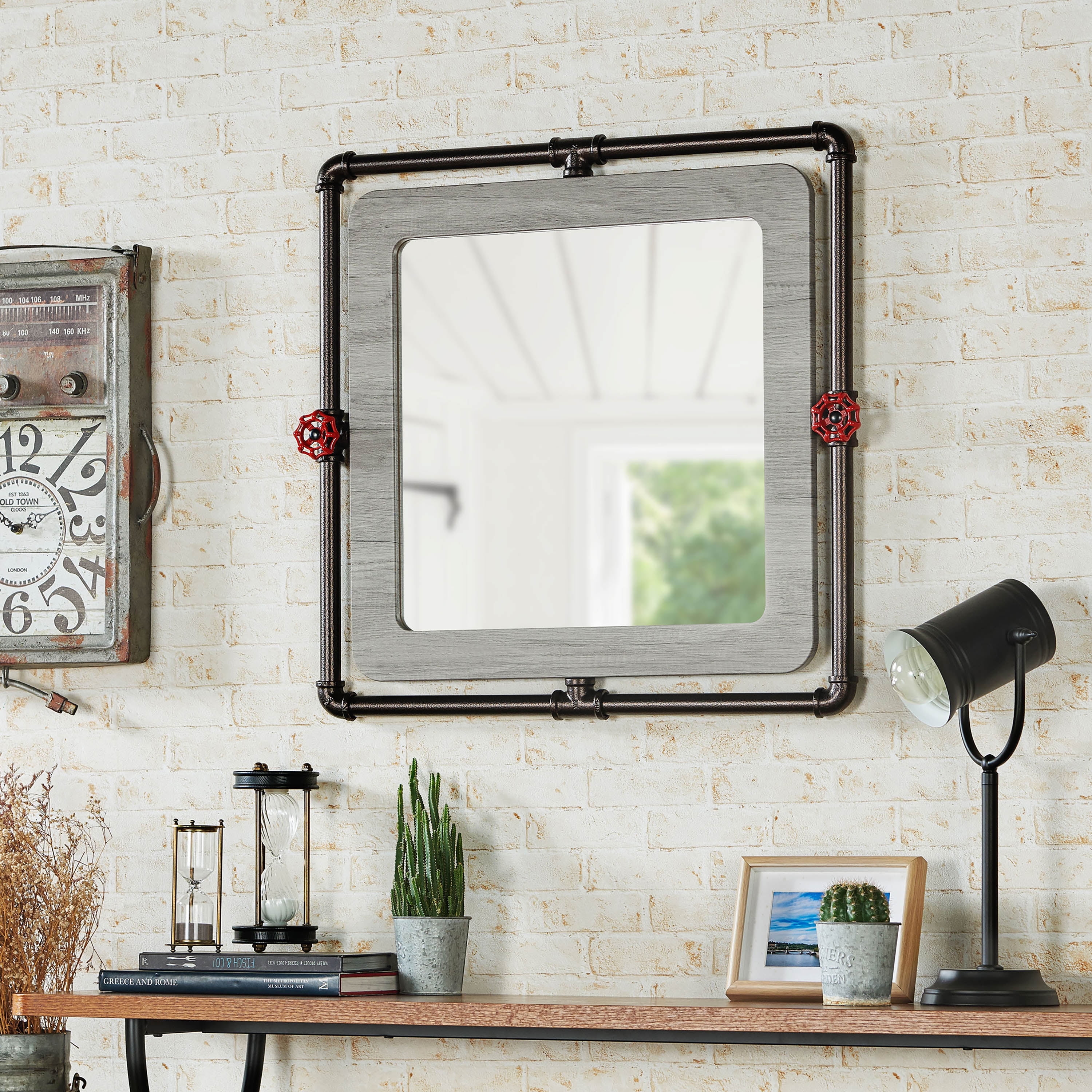 Harimon Rectangle Wood Wall Mirror, Vintage Gray Oak - Walmart.com