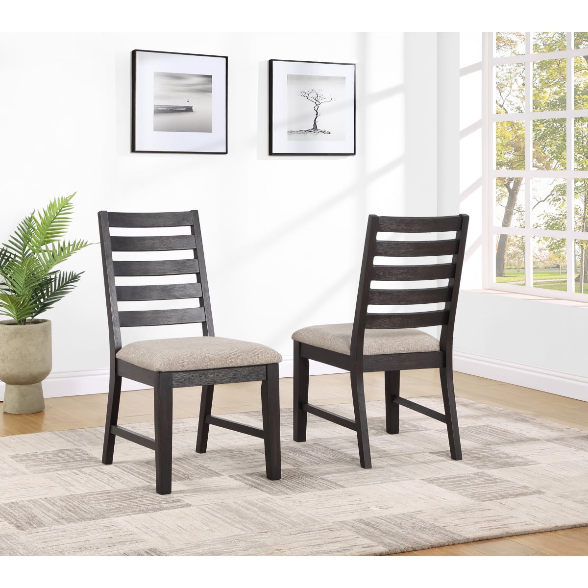 Harington Solid Wood Dining Chairs, Set of 2, Black, Upholstered Seats ...