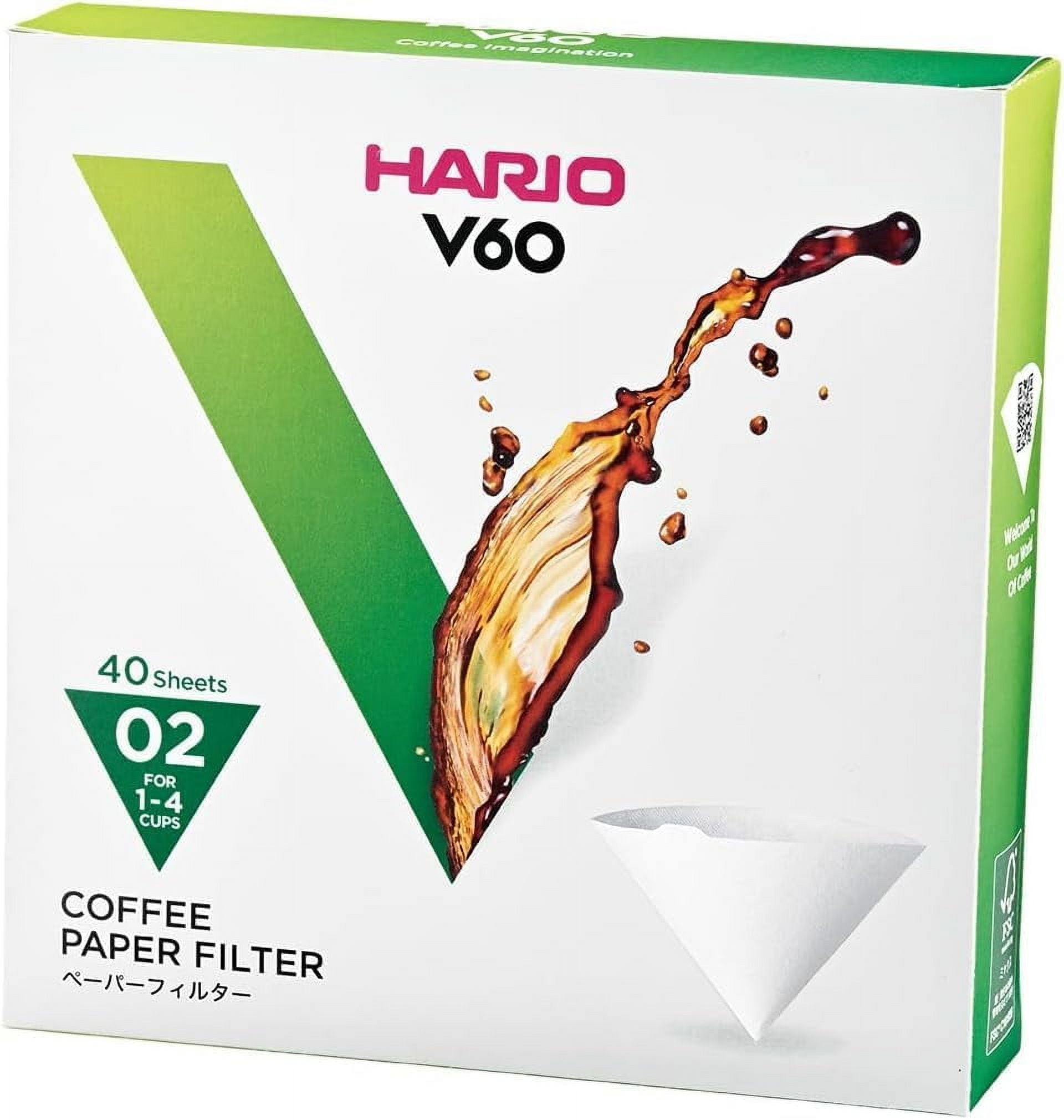 Hario V60 Paper Coffee Filter, Size 02, White, 40ct Box - Walmart.com