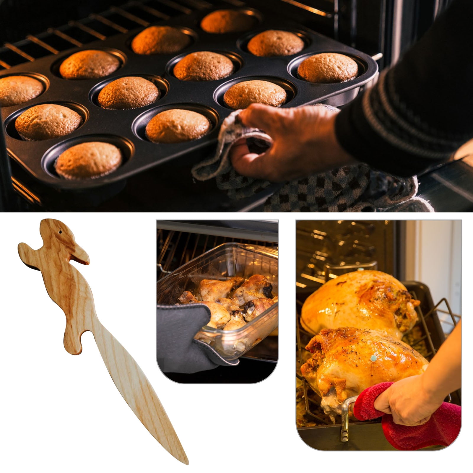 Hariumiu 1/2Pcs Squirrel Oven Rack Push Pull Stick Anti-Scalding Wooden ...
