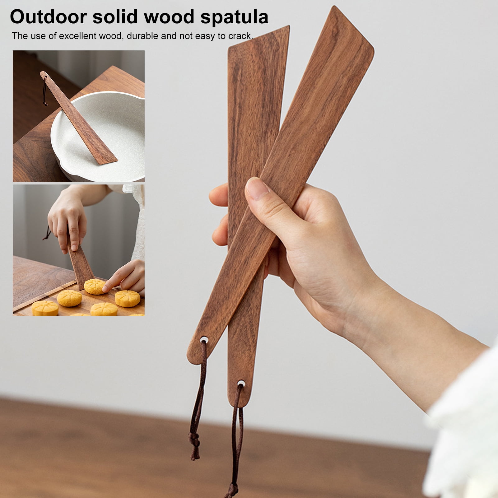 Hariumiu 1/2Pcs Teak Wood Spatula for Cooking Flat Spatula Turner for ...