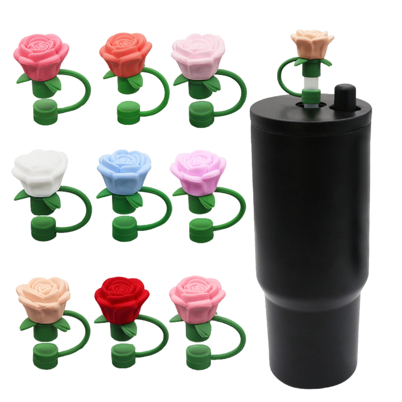 Hariumiu 1/9Pcs Silicone Straw Caps for 30/40 Oz Cup Cute Flower Shape Straw Toppers for Tumbler ...