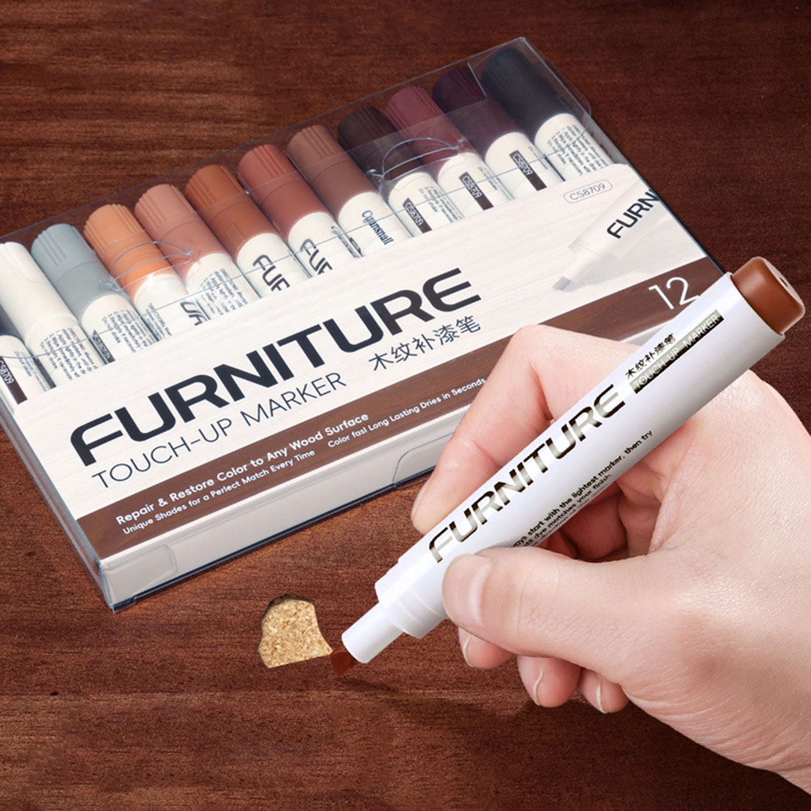 Hariumiu 12Pcs/Set Touch-Up Marker Pen Professional 12 Colors Wooden ...