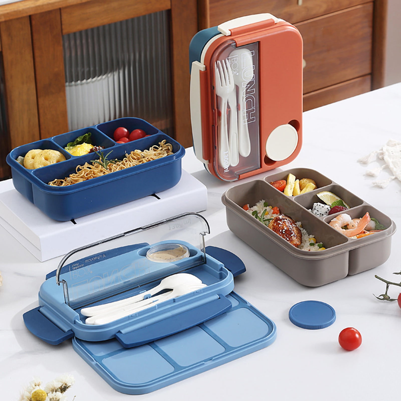 Hariumiu 1300ML Bento Lunch Box 4-Compartment Leakproof Lunch Container ...