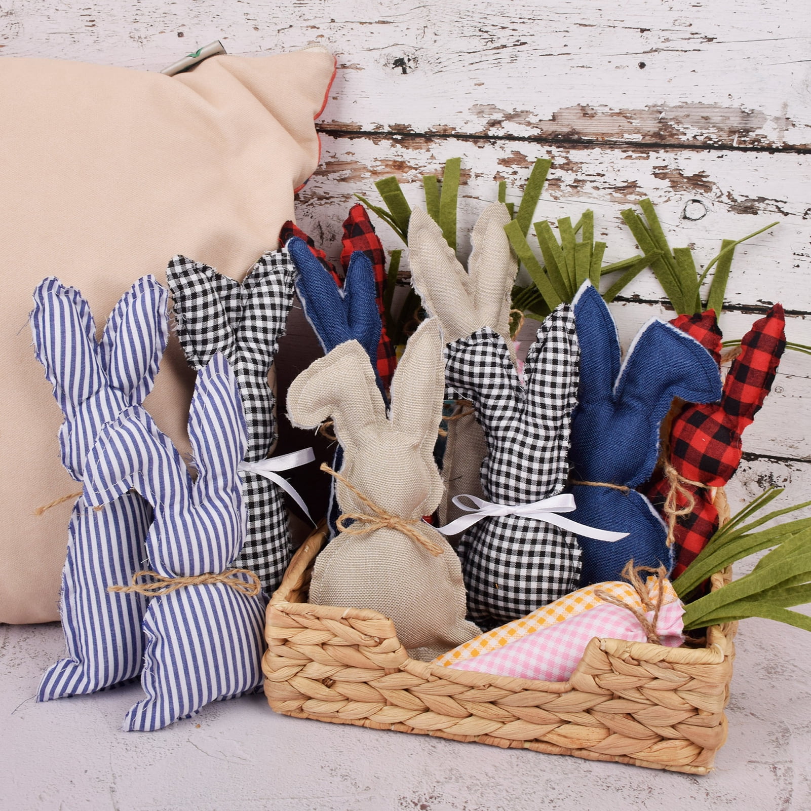 Hariumiu 2 Pcs Stuffed Fabric Bunnies Easter Table Top Rustic Farmhouse ...