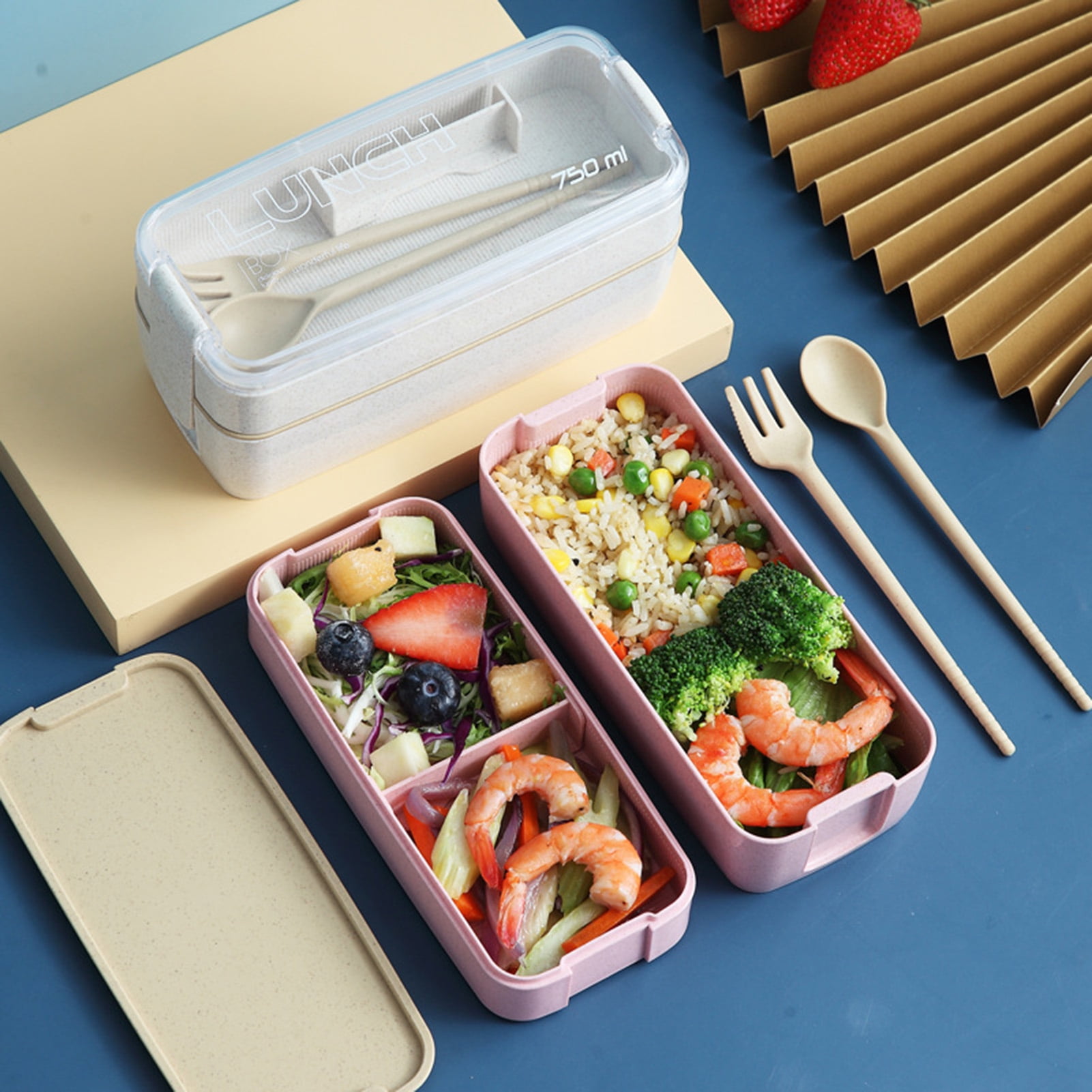 Hariumiu 2 in 1 Stackable Bento Box Double Layer Adult Lunch Box ...