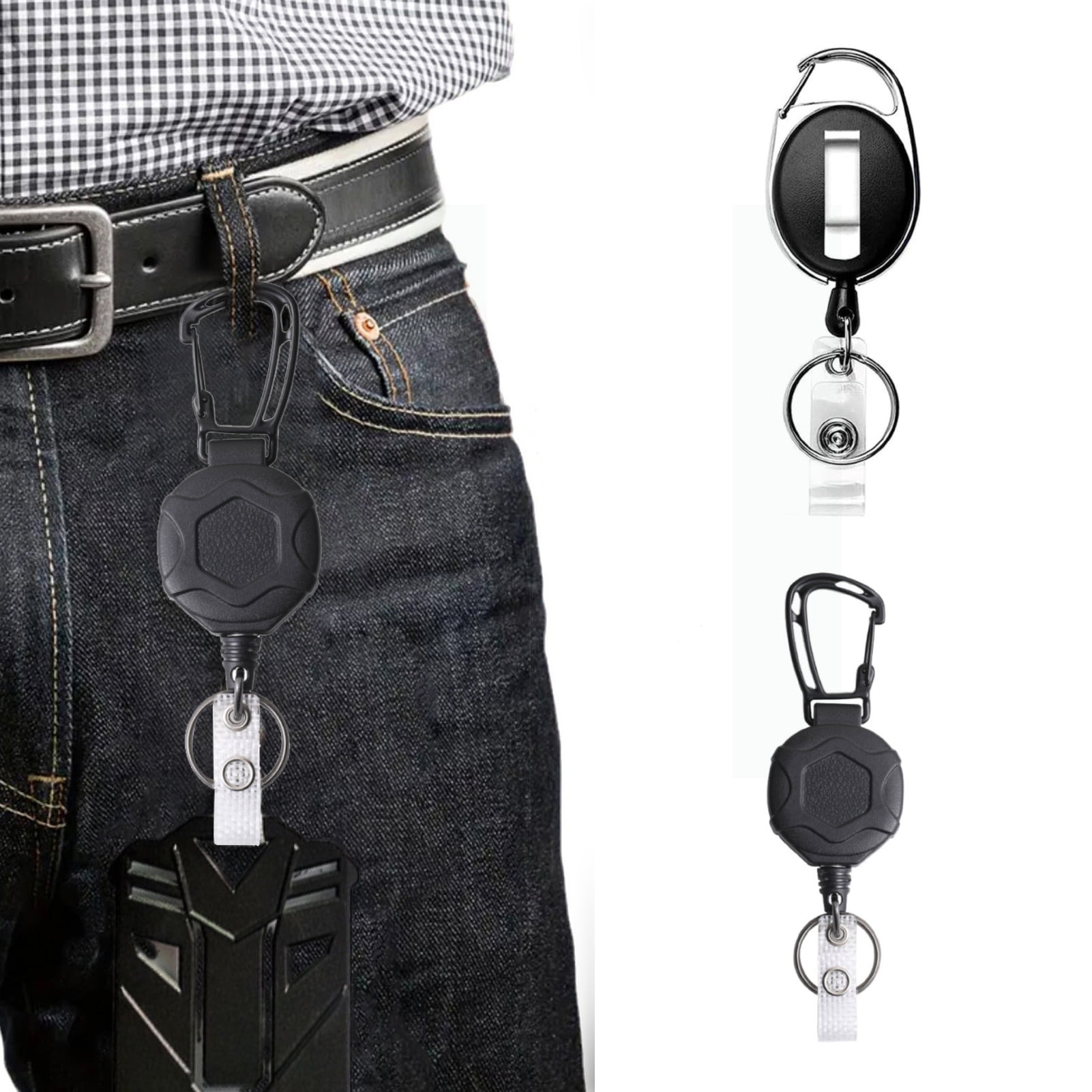 Hariumiu 2Pcs Heavy Duty Retractable Keychain Badge Holder Steel Cord ...
