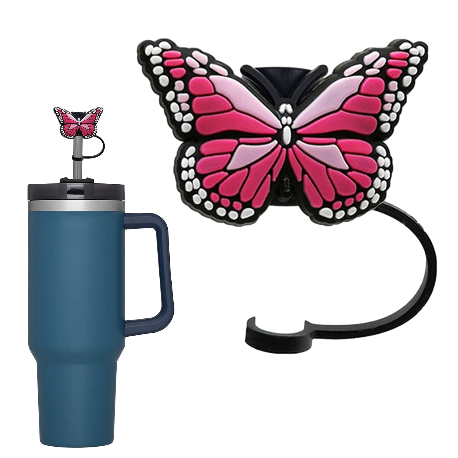 Hariumiu 2Pcs Straw Cover Beautiful Butterfly Shape Silicone Straw Lid ...