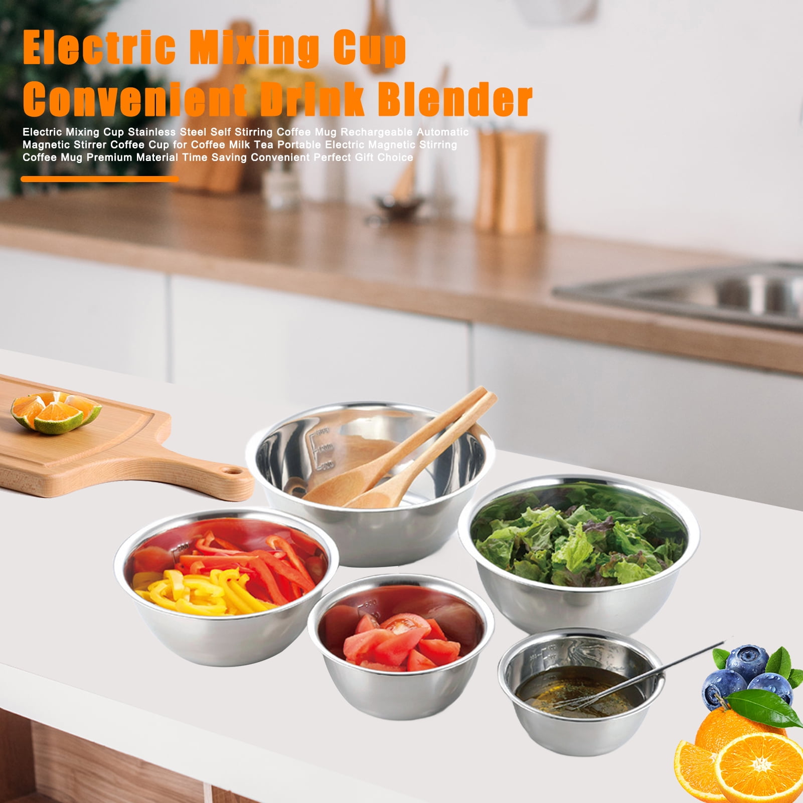 Hariumiu 3/5Pcs Stainless Steel Mixing Bowls Set Salad Bowl for Cooking ...