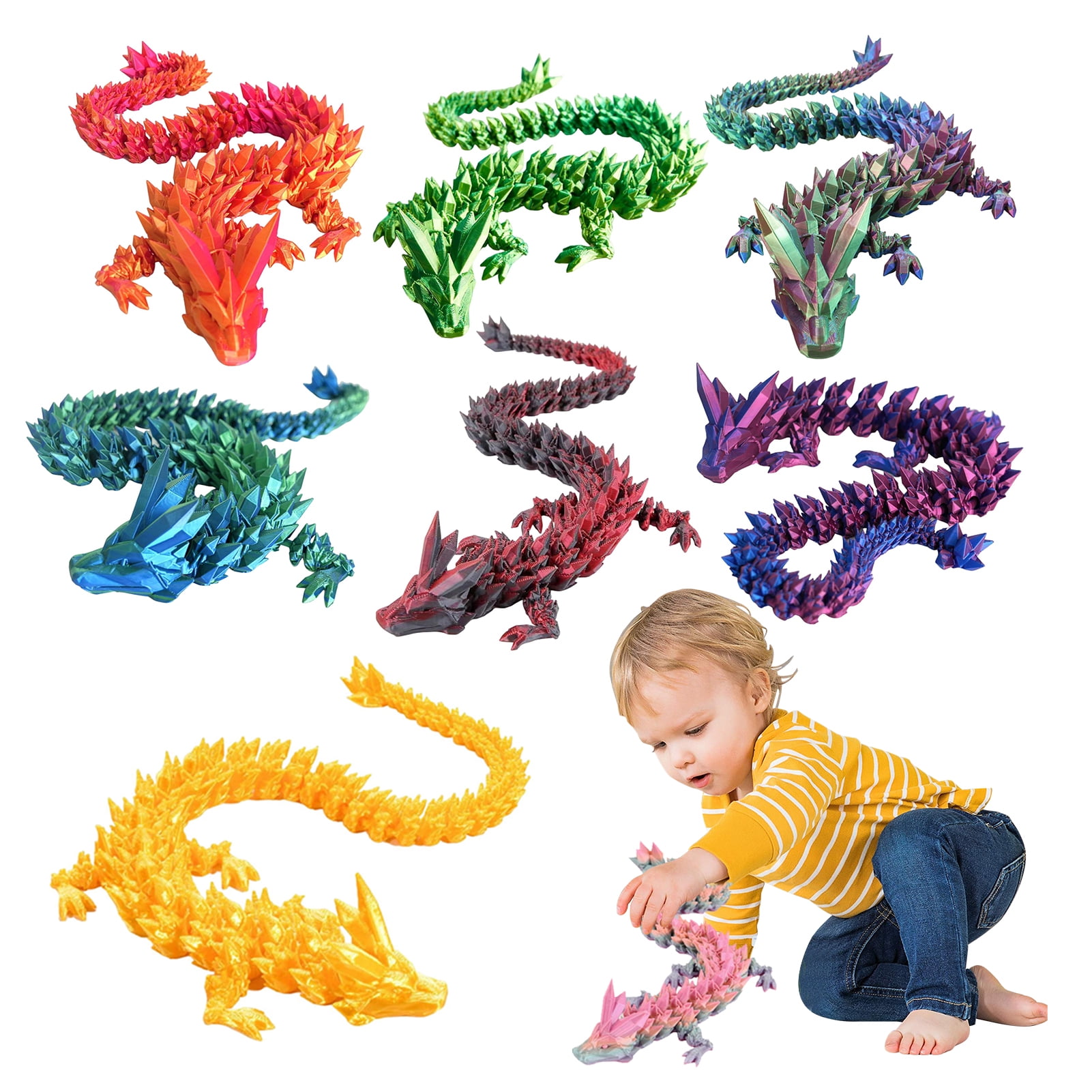 Hariumiu 3D Printed Chinese Dragon Figurine Movable Joints Loong Figure ...