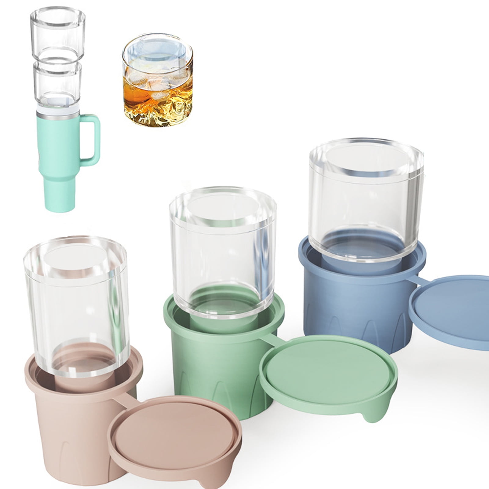 Hariumiu 3Pcs Ice Tray Silicone Hollow Cylinders Ice Cubes Mold with Lid for 30/40 Oz Cup ...