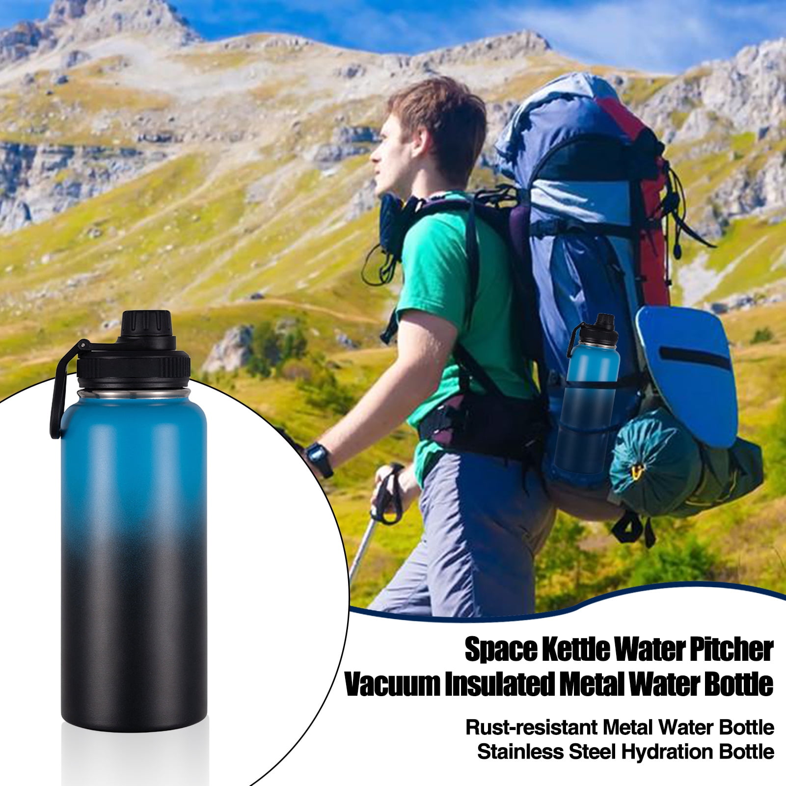 Hariumiu 40 Oz Stainless Steel Insulated Water Bottle BPA-Free Half ...