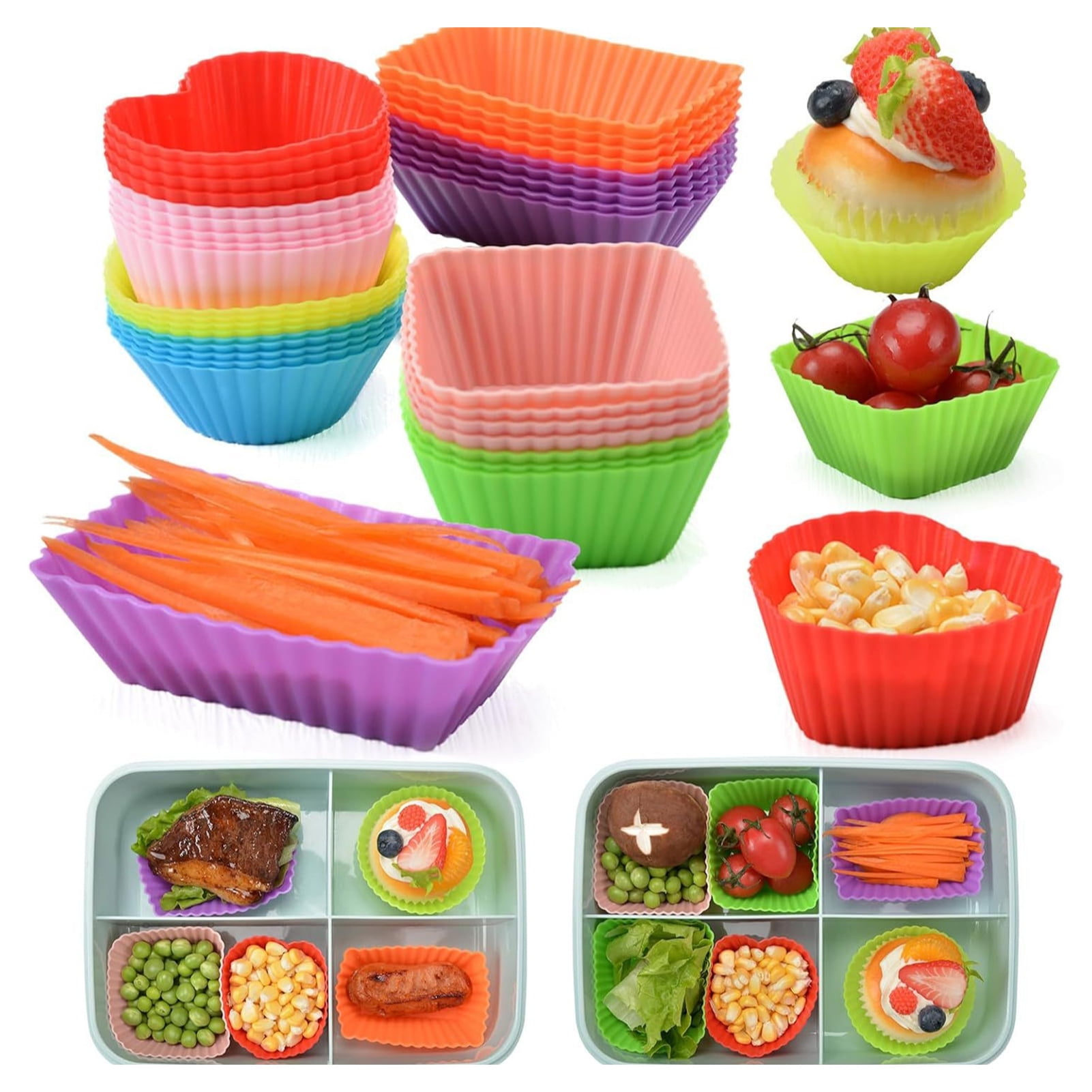 Hariumiu 40 Pcs Lunch Box Dividers Set Reusable Silicone Cupcake Liners ...