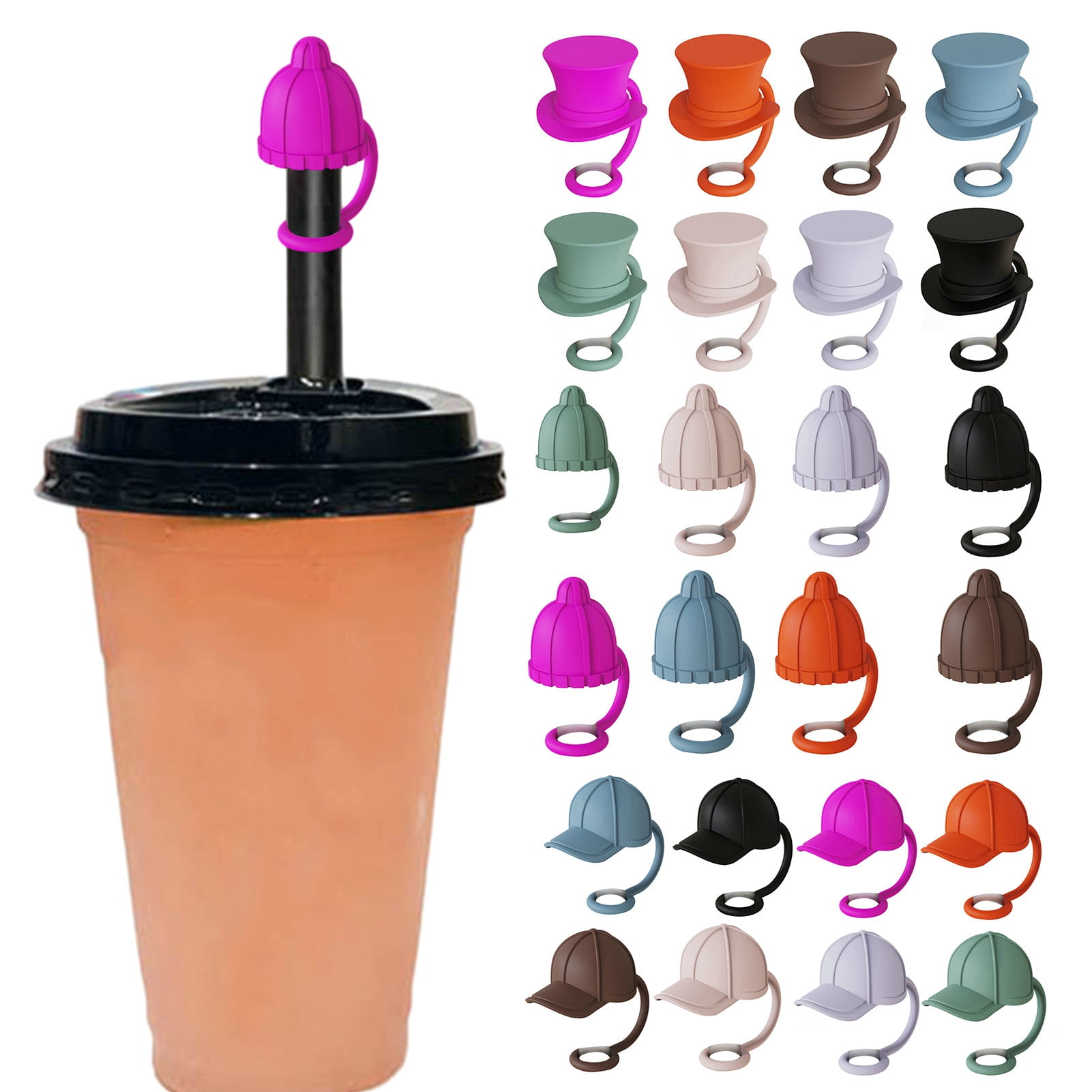 Hariumiu 4Pcs Straw Cover Cute Hat Silicone Straw Toppers Dustproof ...