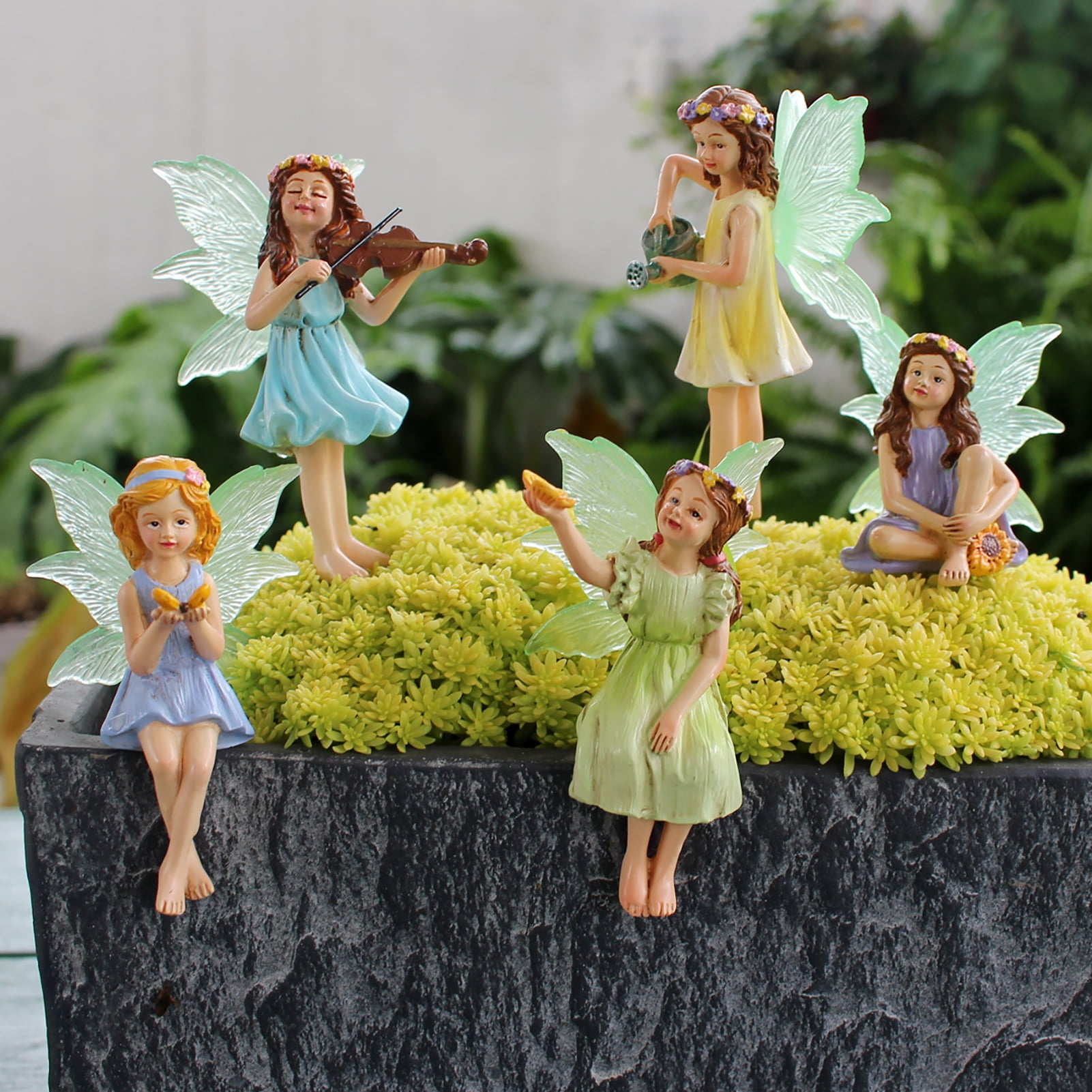 Hariumiu 5 Pcs Mini Fairy Figurines Resin Flower Fairies Ornament ...