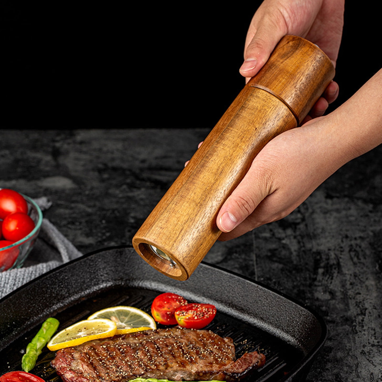 Hariumiu Adjustable Pepper Grinder 8 Inch Acacia Wood Salt Pepper ...