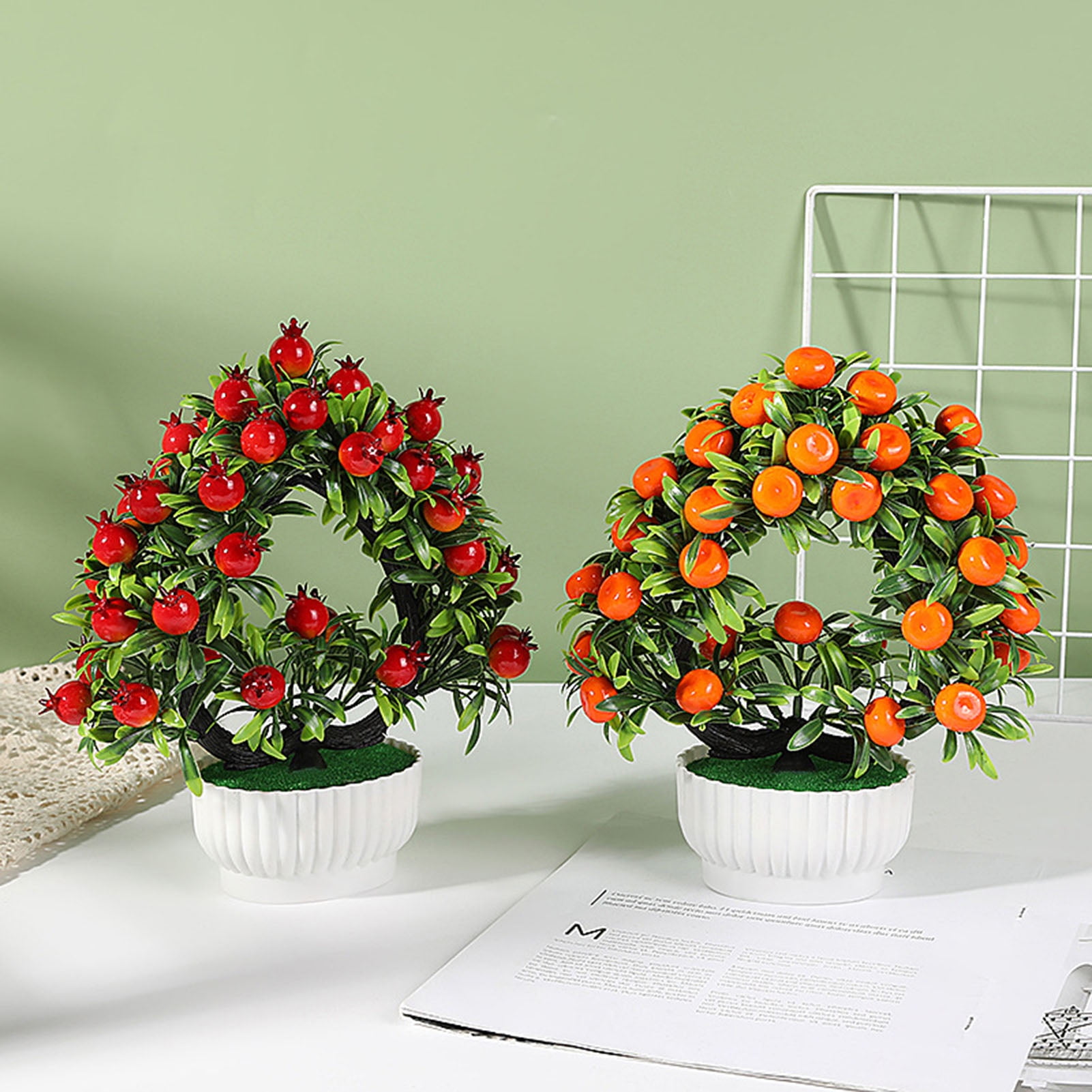 Hariumiu Artificial Potted Plants Realistic Love Heart Fake Fruit Tree Bonsai Green Plants Pot ...